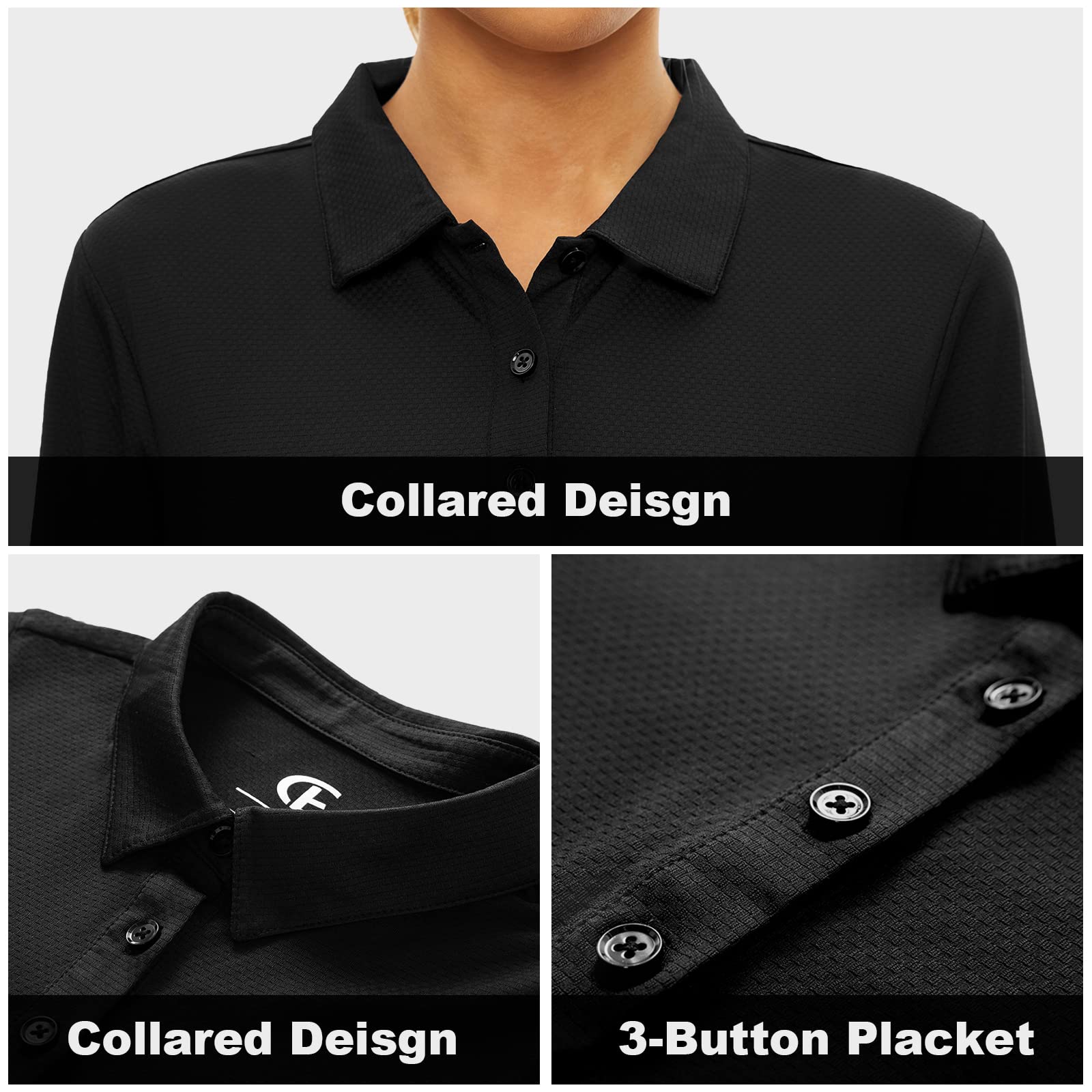 Women's Golf Shirt Long Sleeve Polo Shirt UPF50+ Sun Protection Moisture Wicking Quick Dry Golf Polo Shirt(Black,S