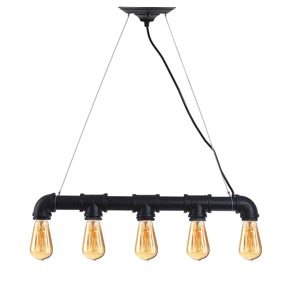 WINSOON Industria Steampunk Lamp Iron Pipe Ceiling Island Fixture Pendant Light Vintage Retro (Black)