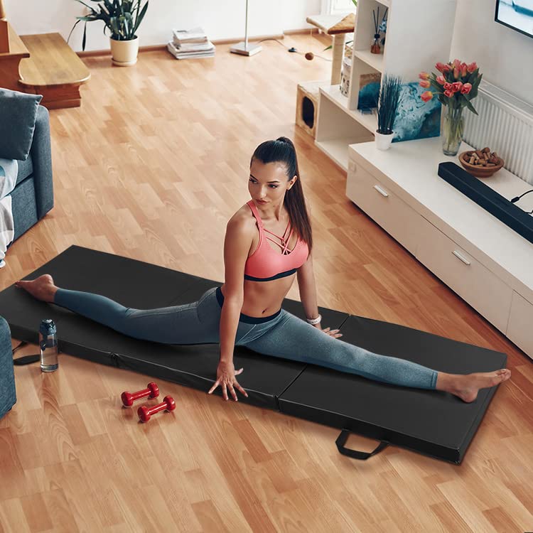 ZENY 2ββ Thick Tri-fold Folding Gym Exercise Mat Extra Thick Gymnastics MatTumbling Mat with Carrying Handles for Home Workout, Core Workouts, Stretching, MMA, Yoga (black)