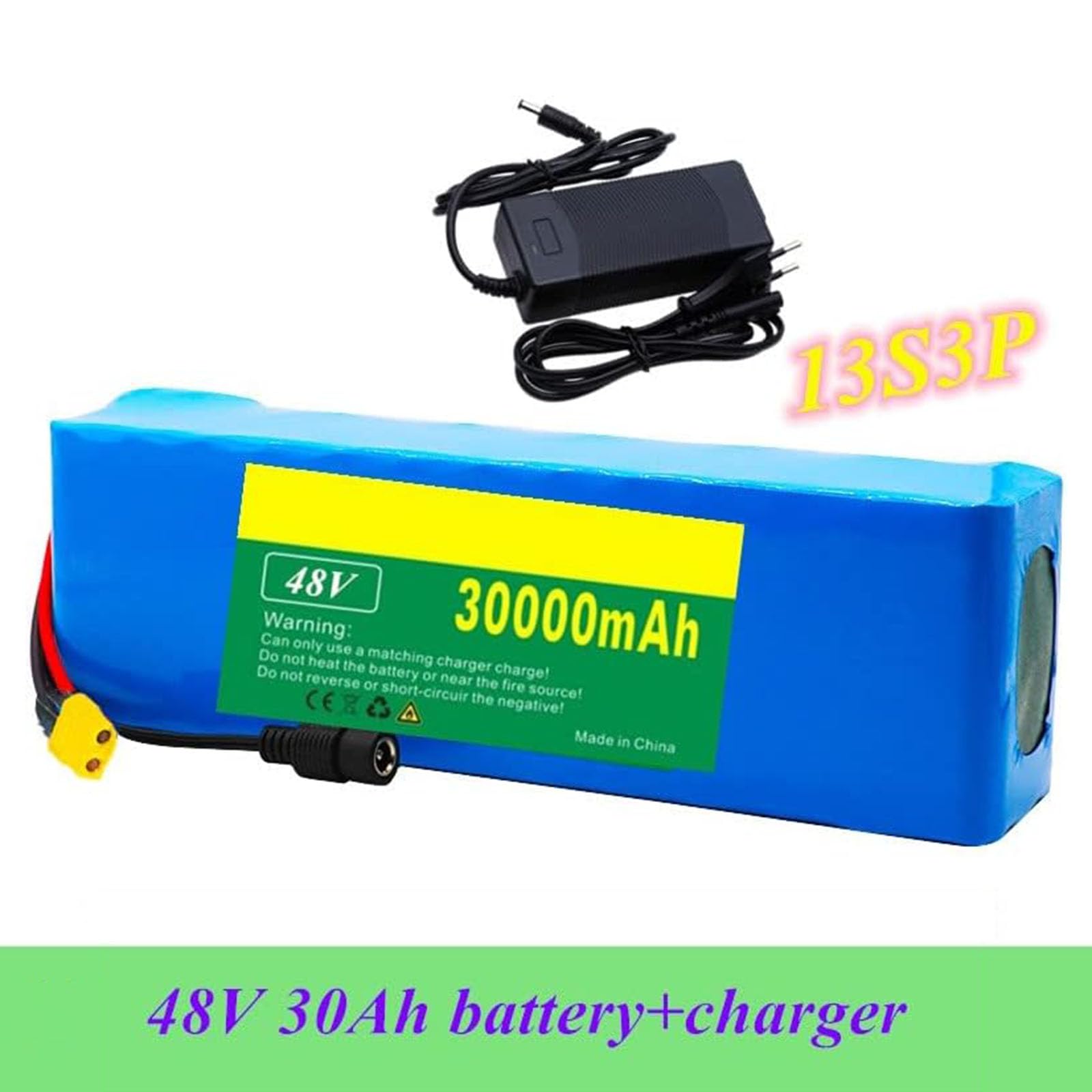 ZGFF 48V 30Ah Lithium-Ion Electric Bike Battery, for Go Kart/E-Scooter/Mountain Bicycle, 13S3P Combination with 54.6V 2A Charger + BMS Protection,T