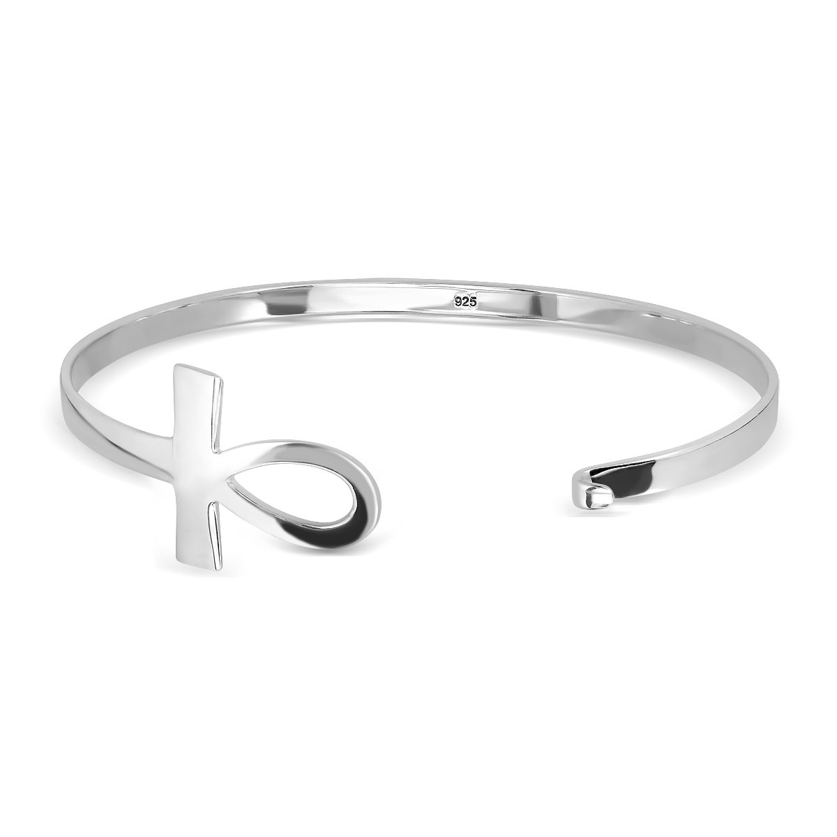 WithLoveSilver Sterling Silver 925 Ankh Cross Key of Life Bangle Bracelet
