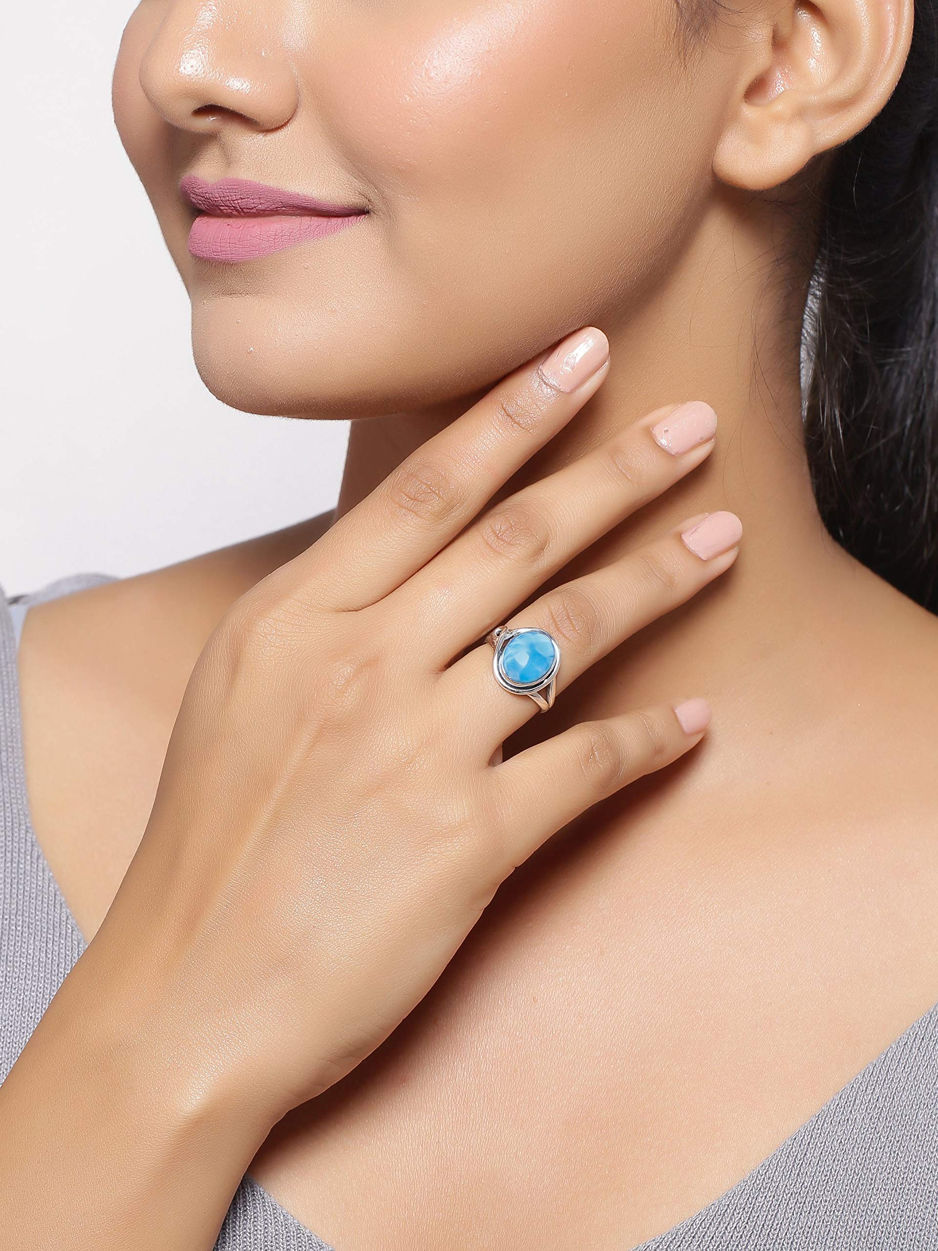 YoTreasure 10x12 MM Natural Larimar in 925 Sterling Silver Solitaire Ring