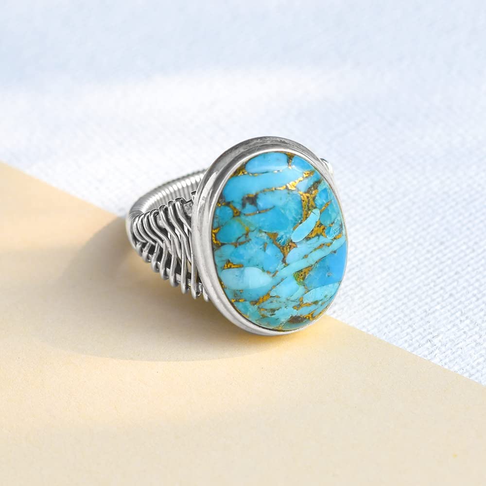 YoTreasure Blue Turquoise Solid 925 Sterling Silver Ring