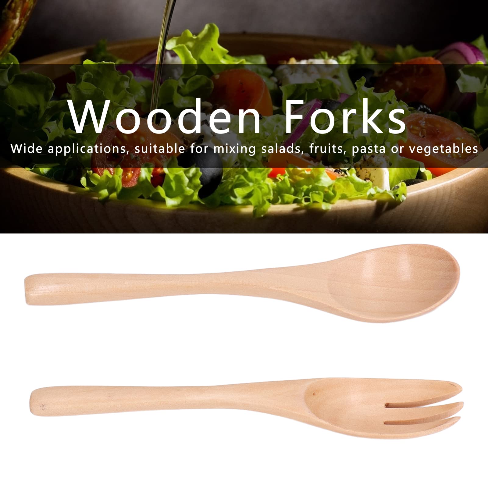 Wooden Spoon Fork Set Reusable Salad Servers Wooden Flatware Set, Utensils, Spoons, Forks Wooden Tableware Supplies