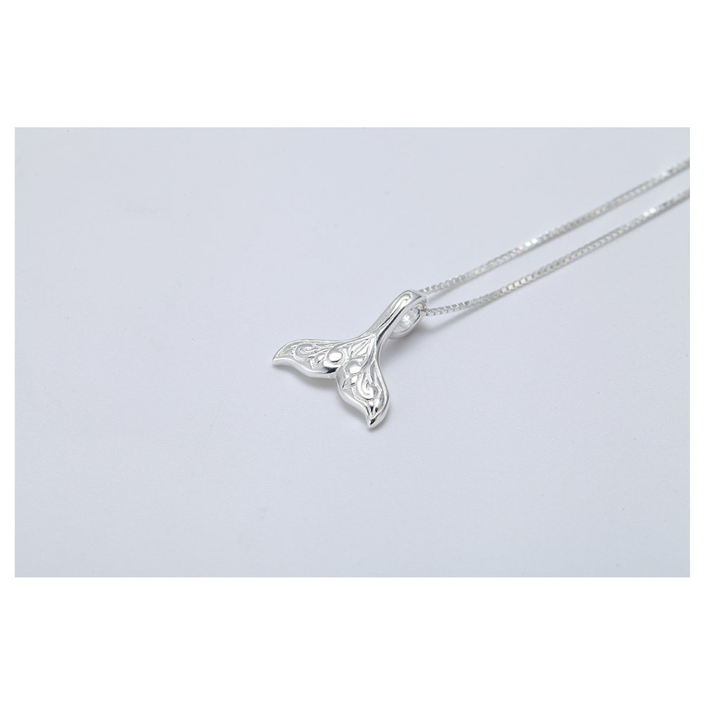 WRISTCHIE Sterling Silver Jewelry Mermaid Tail Fish Pendant Necklace 18"+2" (Silver)