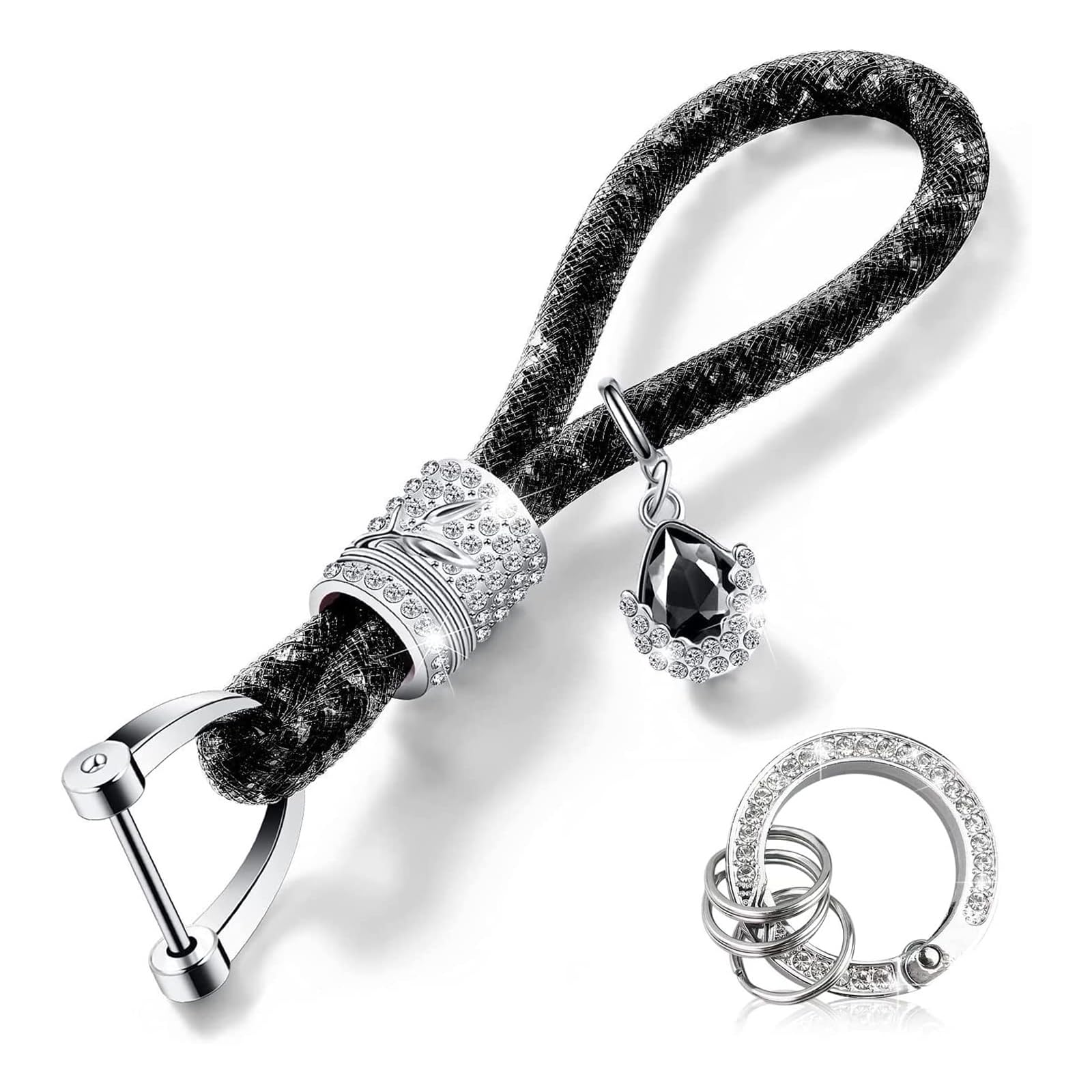 ZKFAR 1 PC Bling Crystal Car Keychain, Car Key Chains Glitter Key Ring, Keychain Accessories with Bling Rhinestones (Black)