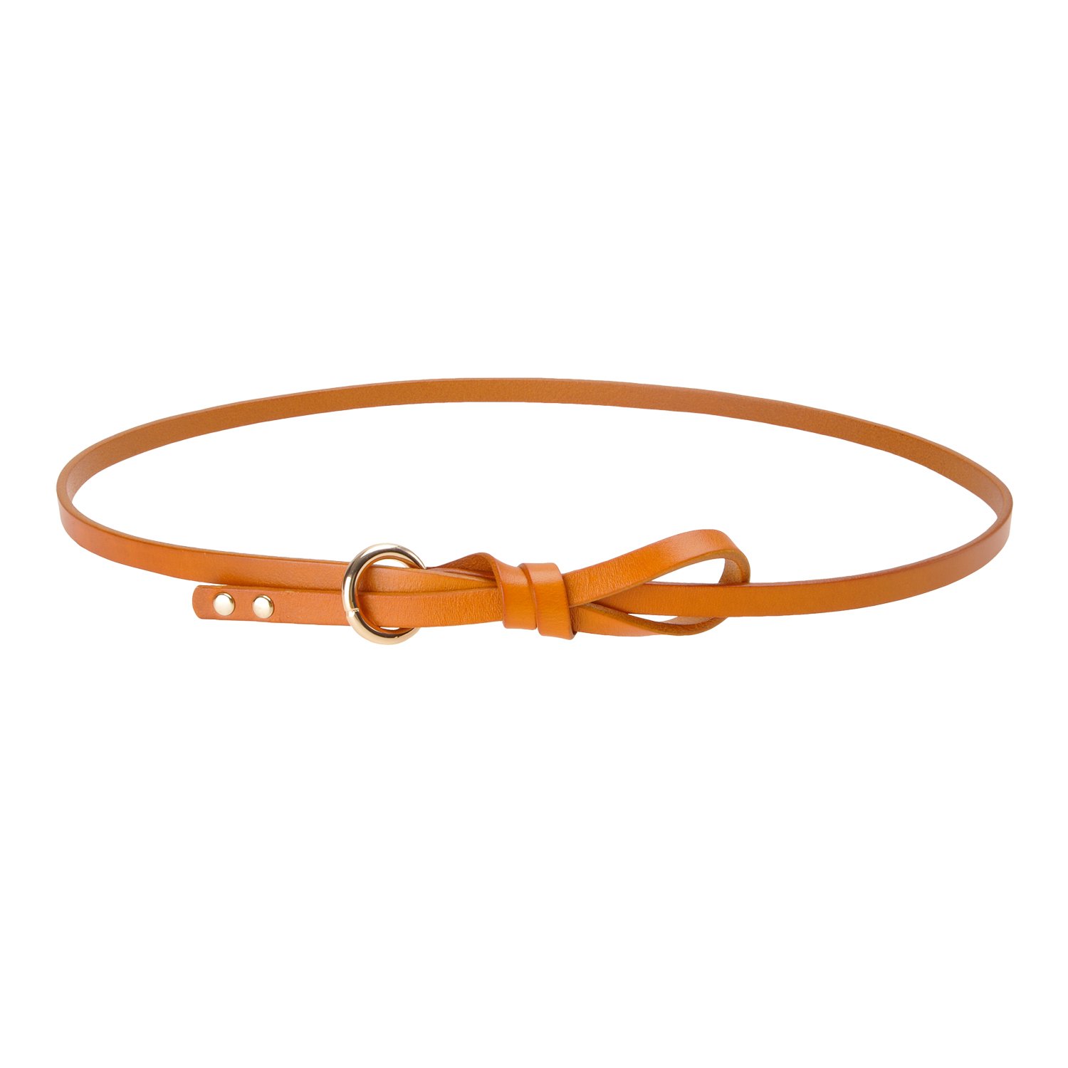 ZLYC Womens Genuine Leather Knot Belt Thin Skinny Waist Belt for Dresses 0.4" Wide, Yellow