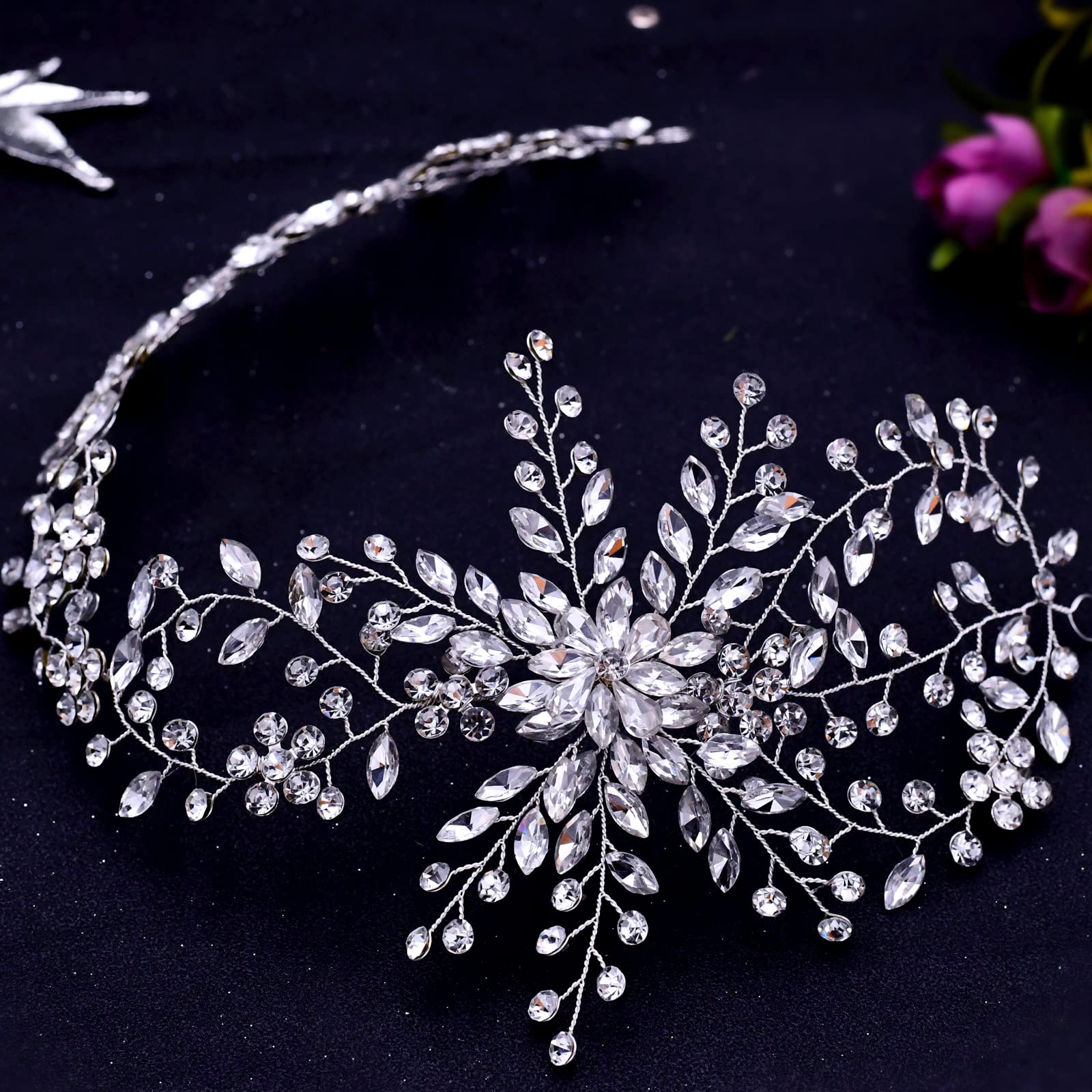 ZHENM Rhinestone Wedding Headband Bridal Hair Vine,Wedding Headpieces for Bride
