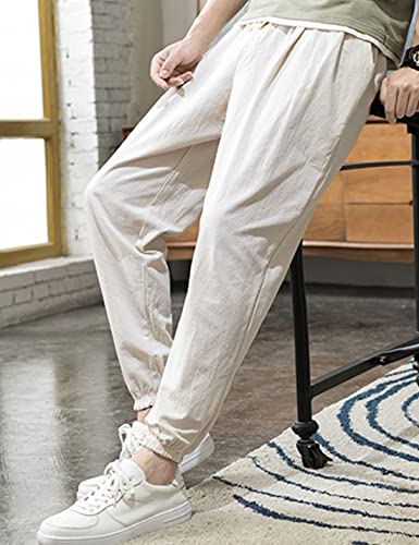 Zontroldy Men's Pants Cotton Linen Yoga Golf Beach Jogger Sweat Lounge Harem Pants Trousers(0009-Khaki1-L)