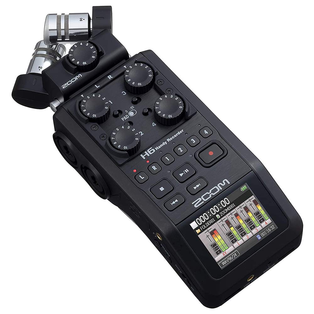 Zoom H6 All Black 6-Track / 6-Input Portable Recorder with Single Mic Capsule, Boya Omnidirectional & Cardioid XLR Lavalier Mic Bundle