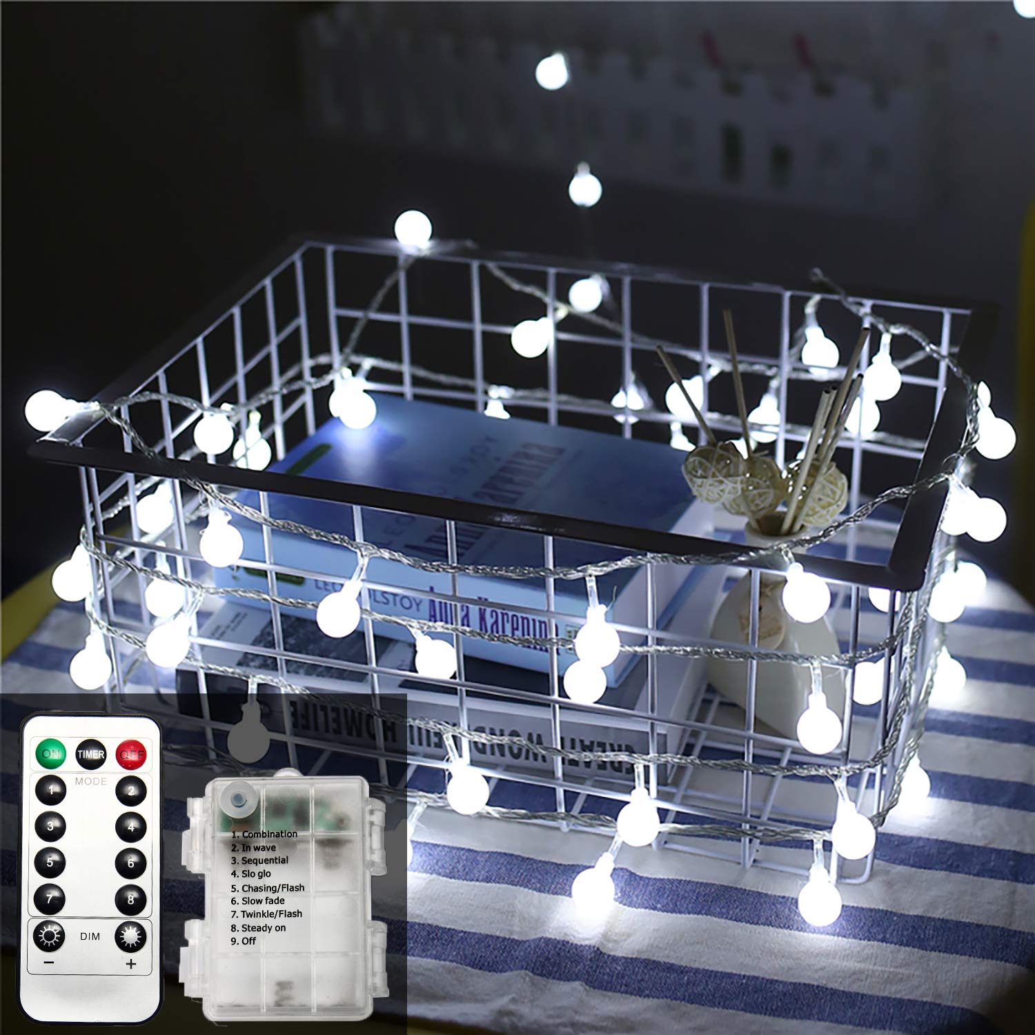 ZOUTOG Battery Operated String Lights, 33ft/10m 100 LED Bulb Warm White Outdoor String Lights with Remote Controller, Decorative Timer Globe Fairy Light for Christmas/Wedding/Party Indoor and Outdoor