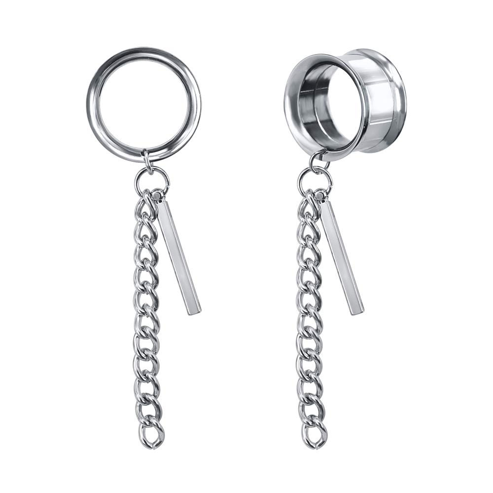 ZS Vintage Moon Dangle Ear Tunnels Plug Stainless Steel Screw Ear Gauge Feather Chain Ear Expander Flesh Tunnels Piercing (Rod,0g(8mm))