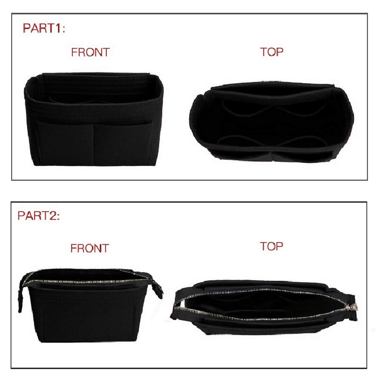 ZTUJO Purse Organizer,Bag Organizer,Insert purse organizer with 2 packs in one set fit NeoNoe Noé Series perfectly (Black)