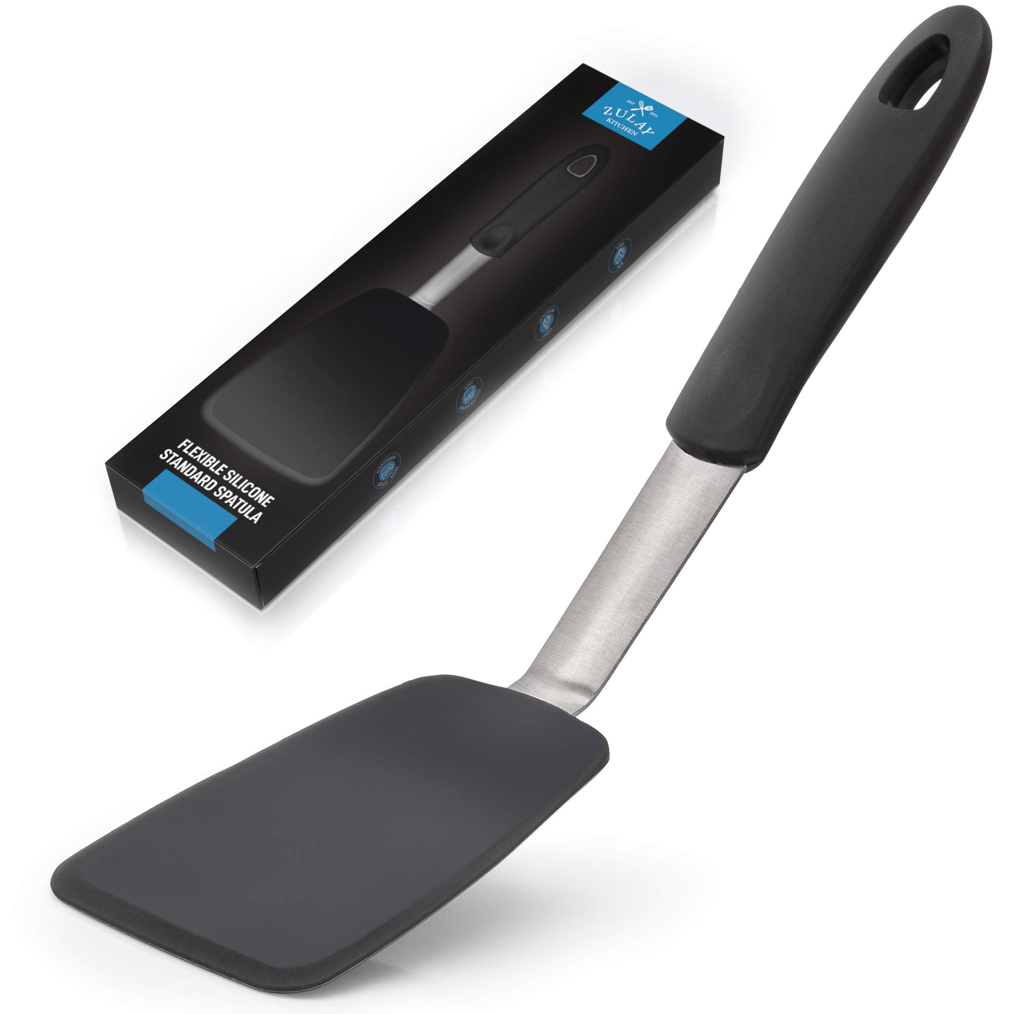 Zulay 6-Piece Utensils Set With Holder - Non Stick Nylon Kitchen Utensil Set With Rotating Stand - Complete Heat Resistant Spatula Cooking Utensils Set With Holder & Weighted Handle For Kitchen