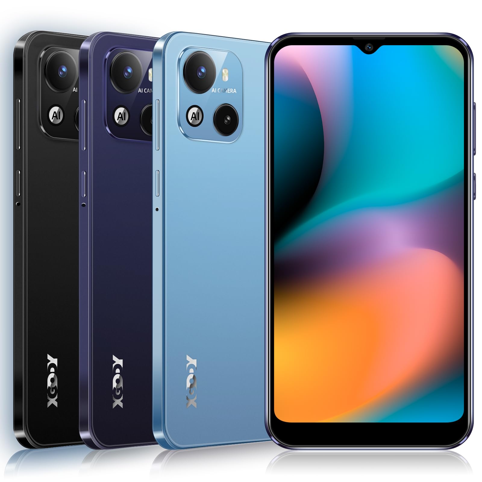Xgody X18 4G LTE Unlocked Android Phone, 6.3 Inch Cell Phones, Android 10 OS Dual SIM Cheap Smartphone Unlocked, Quad Core 2GB+16GB, Dual 5MP+8MP Camera, 4000mAh Battery, Face ID Smart Phone (Blue)
