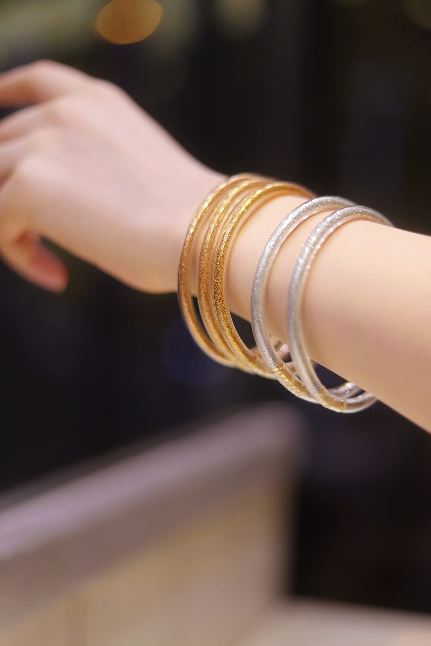 YBMYCM Glitter Jelly Bangles Bracelets Set for Women-Glitter Filled Jelly Silicone Bracelets