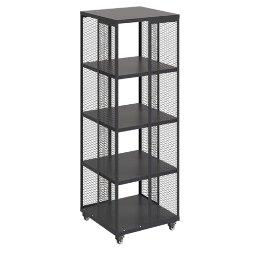XYZTech Industial Style Shelving Open Shelves with Wheels Cold Rolled Steel Rolling Shelf 4-Tier Display Rack Shelf Unit on 360° Casters