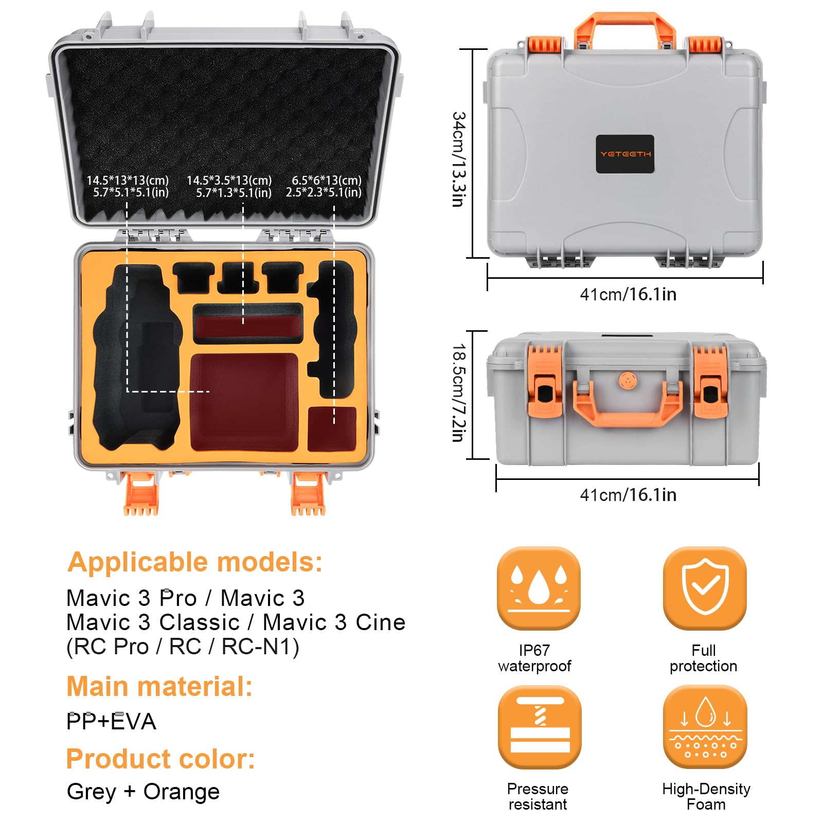 YETEETH Hard Case for DJI Mavic 3 Pro, Waterproof Pressure Resistant Carrying Case Compatible with DJI Mavic 3 Pro/Cine/Mavic 3/Classic/DJI RC Pro/RC/Goggles 2/Integra/DJI Motion/Motion 2 Accessories