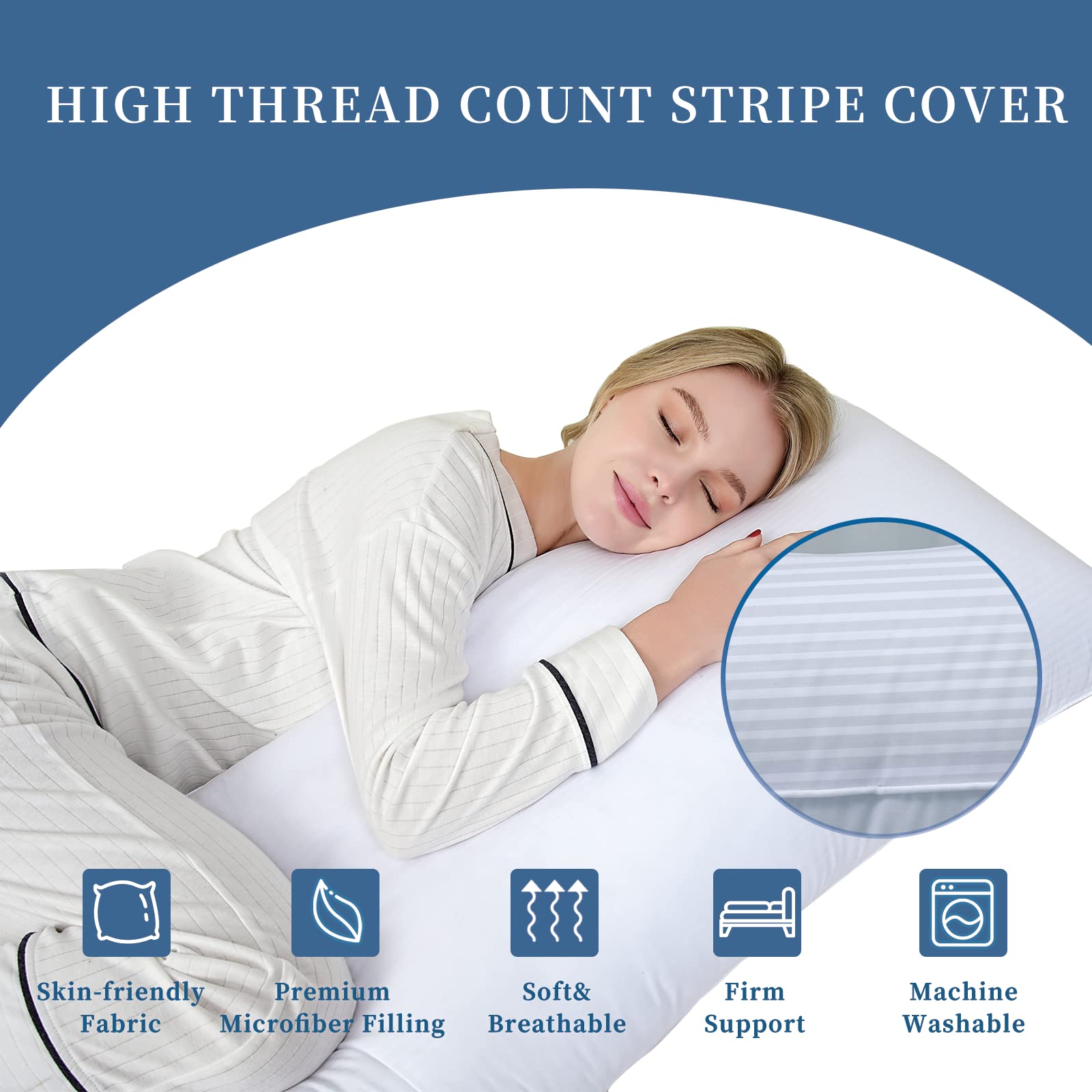 YKiMi Large Body Pillows for Adults,Premium Full Body Pillow Insert for Side Sleeper, Soft & Fluffy Long Pillow for Bed, Machine Washable, White, 20x54 Inches