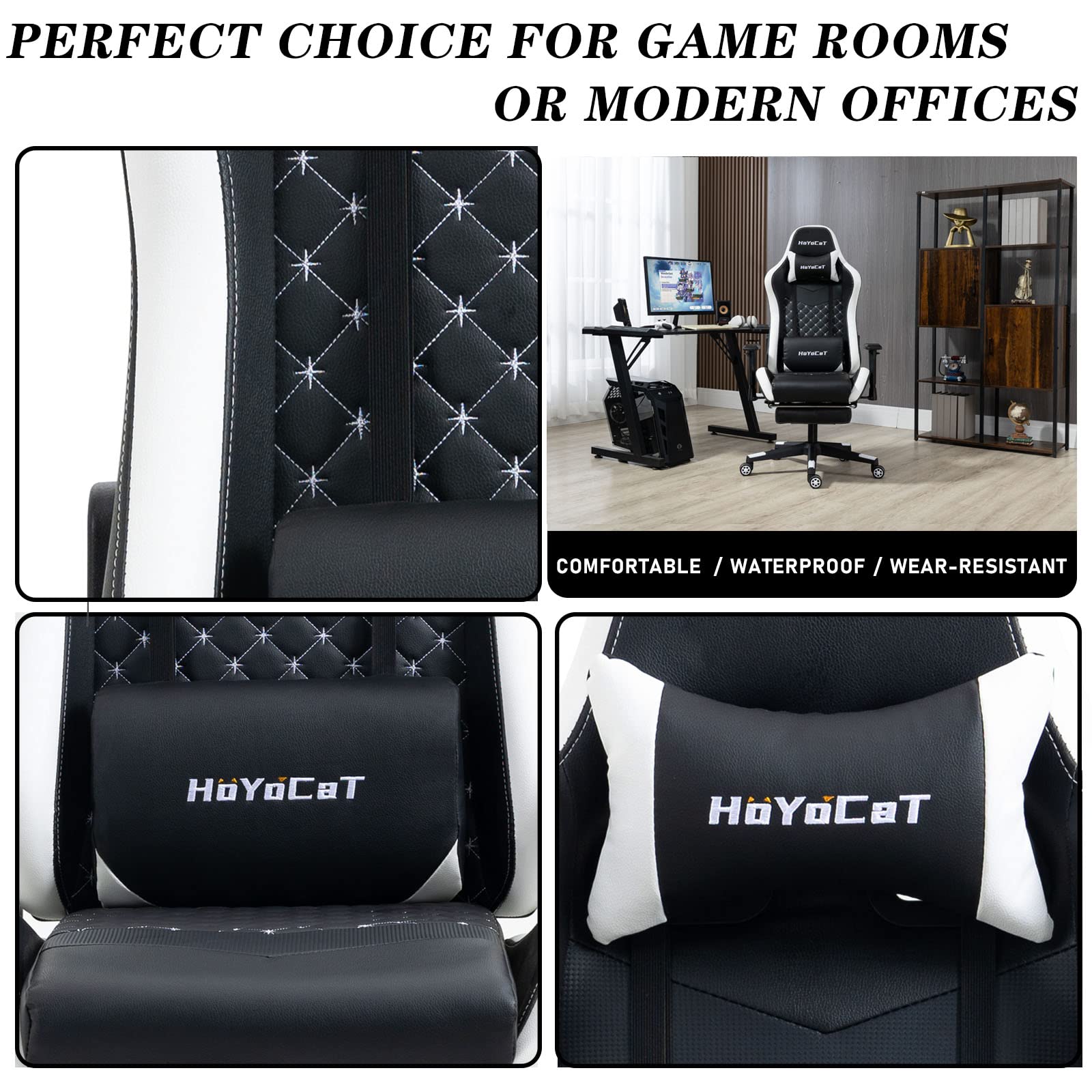 YMHT Office Chair,Computer Gaming Chair, Ergonomic Office Chair with Lumbar Support,High Back Gaming Chair Office Computer Chair (Black/White)