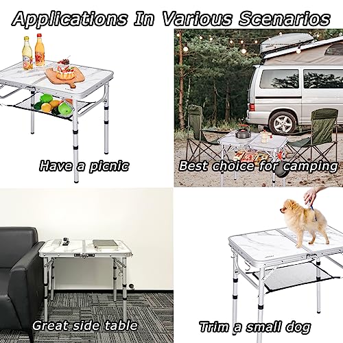 YihuiKo Folding Picnic Table, Camping Table, Adjustable Height Folding Table, Portable Aluminum Small Table with Handle for Picnic, BBQ, Indoor, Office (Marbling)
