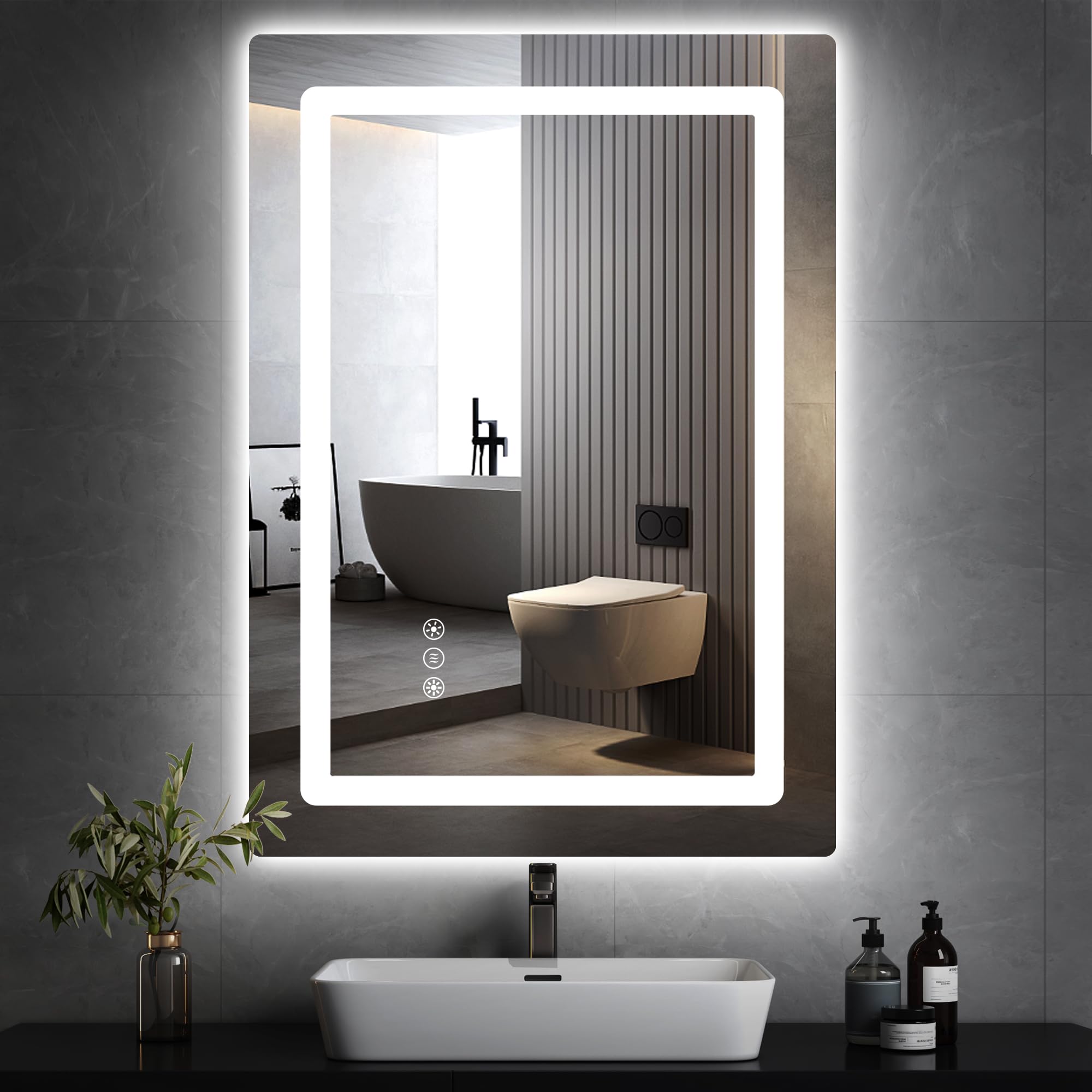 YITAHOME 32 x 24 Bathroom Vanity Mirror Wall Mirror with Lights, Lighted Mirrors for Bathroom, Dimmable Front and Backlit Mirror, Double LED Lights Anti-Fog, Memory Function Tempered Glass