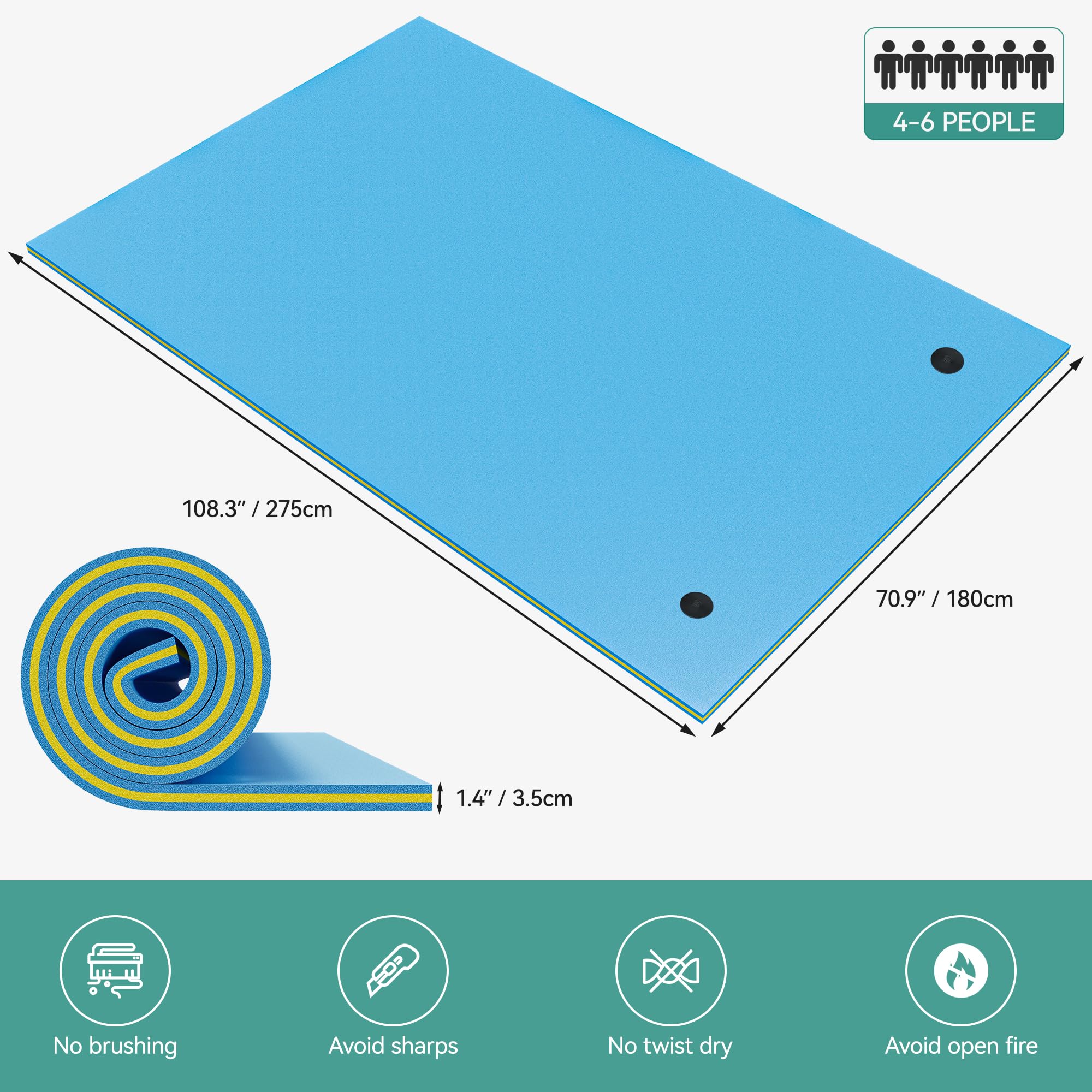 YITAHOME 9' X 6' Lake Floats Floating Mat for Lake Water Mat Inflatable Rafts Lily Pad Pools Boating Beach, XPE Floating Island for Kid Adults, Blue