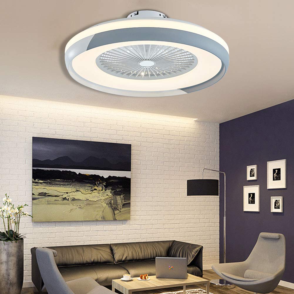 YIYIBYUS 23.5-Inch Modern Fan Chandelier LED 3 Colors 3 Speed with Remote Control Ceiling Fan Ceiling Light Mute Suitable for Living Room Bedroom Dining Room (White and Grey)