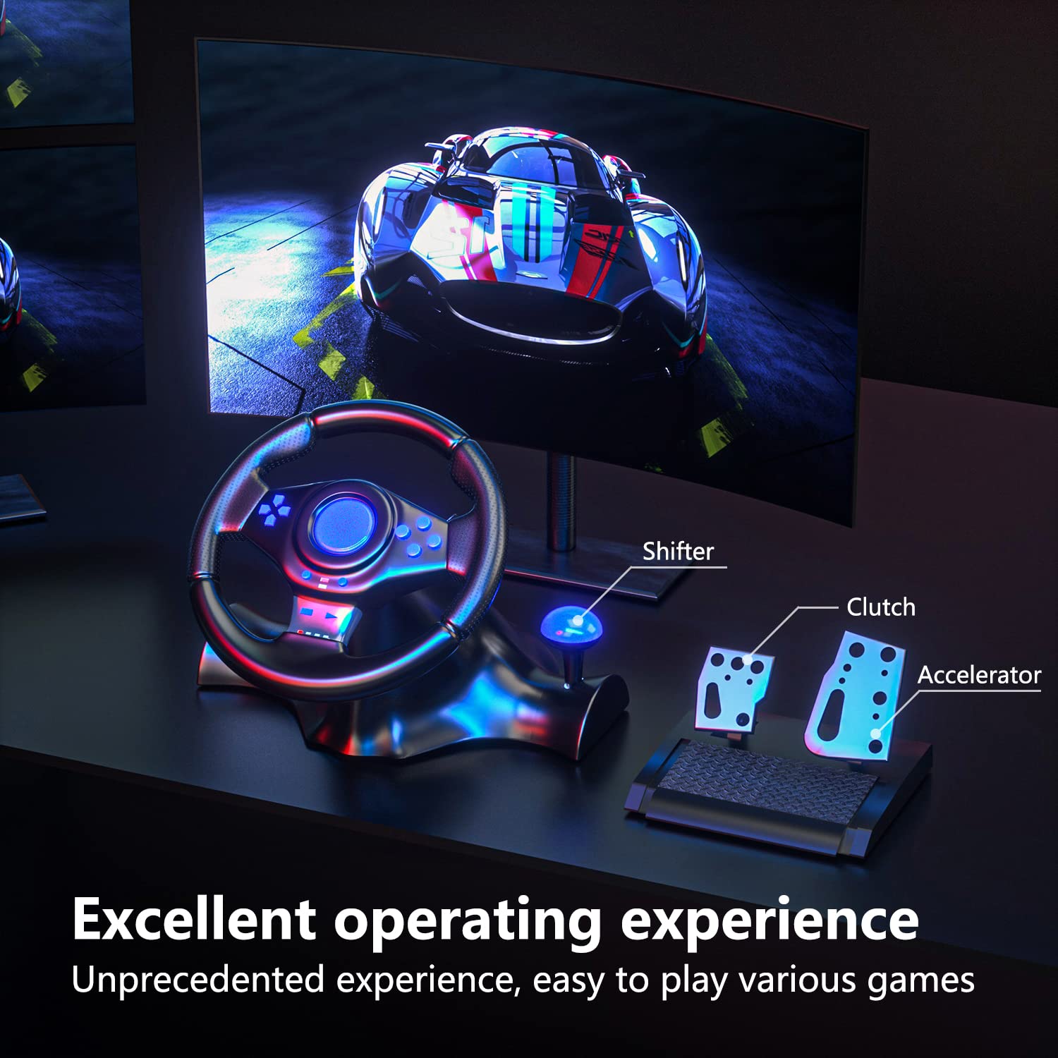 YUYIU 【Upgraded Racing Steering Wheel with Pedals/Paddles Shifter and Vibration for PS4/ PS3/ XBOX One/XBOX 360/Switch/Android/PC