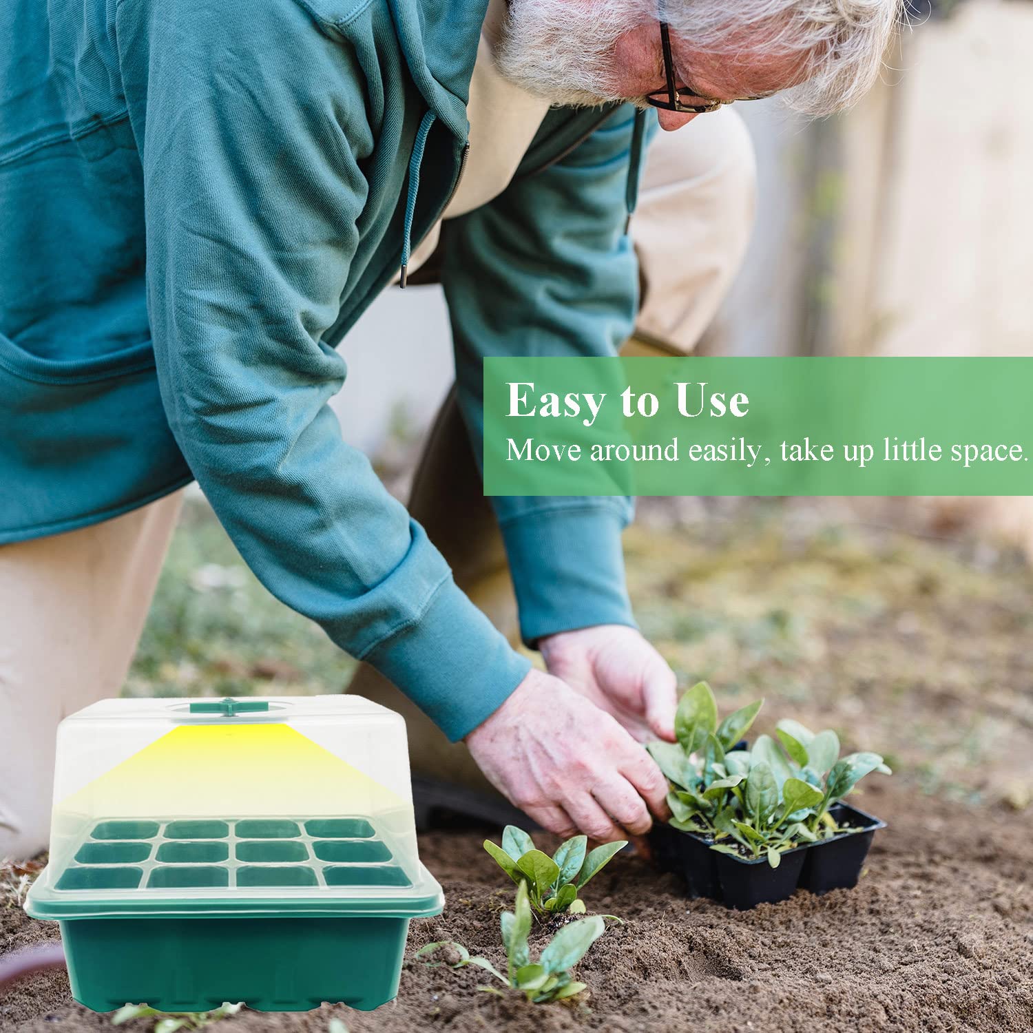 YOOAEFRTY Seed Starter Tray Kit, 3-Pack Plant Growing Trays with Humidity Dome and Base, Labels and Hand Tool Kit for Seed Starting, Germination and Seedling Propagation (12 Cells per Tray)