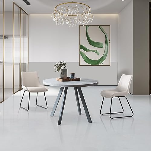 Zerifevni Round Dining Table and Chairs for 2, MDF Table and PU Chairs Set 2 for Kitchen, Living Room, Dining Room,Reception Room (Table with 2 Black Leg Chairs)