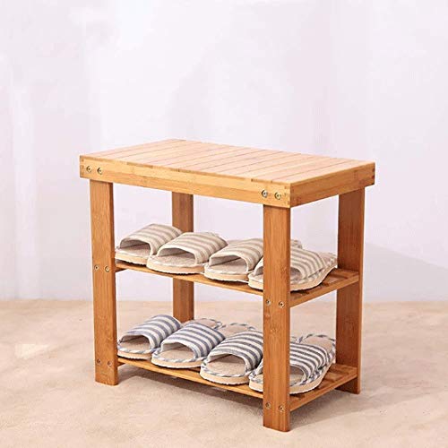 ZHYH 2 Tier Shoe Rack Natural Shoe Rack Shoe Bench Organizer and Foot Stool Home Furniture Accessories