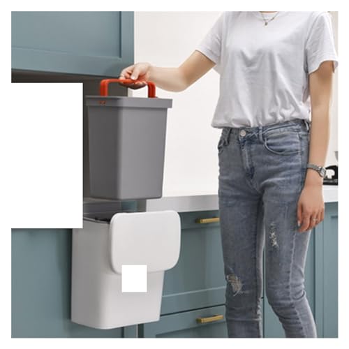 ZICANA Wall Mounted Trash Can with Lid Waste Bin Kitchen Cabinet Door Hanging Trash Bin Garbage Car Recycle Dustbin Rubbish Can Kitchen Trash cans (Color : White B)