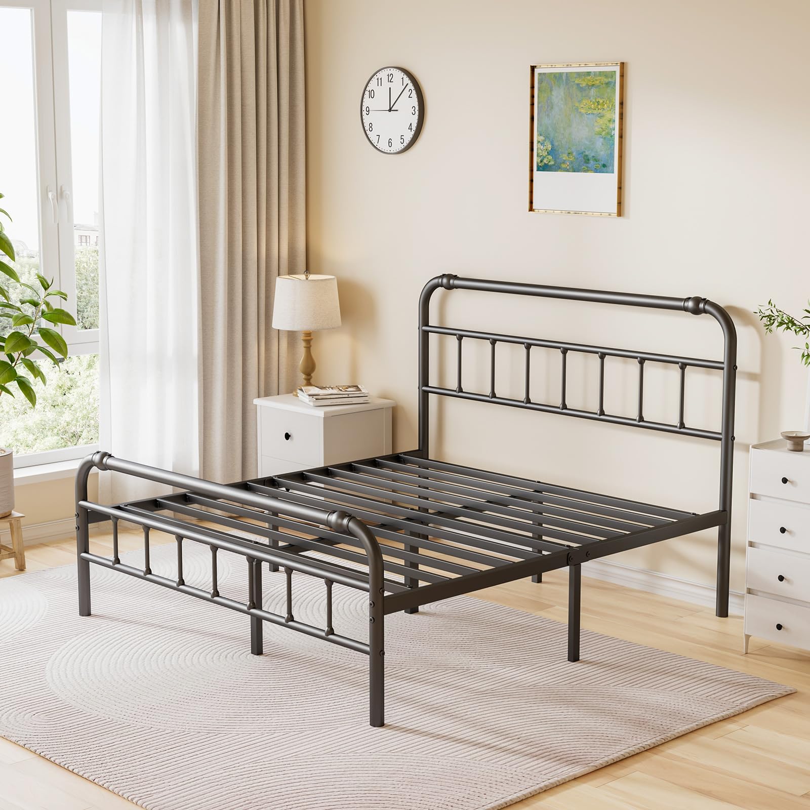 ZIYOO Queen Bed Frame with Headboard and Footboard, 14 Inch High, Heavy Duty Steel Slats Up to 3500lbs Support, No Box Spring Needed, Easy Assembly, Noise-Free Platform-Black