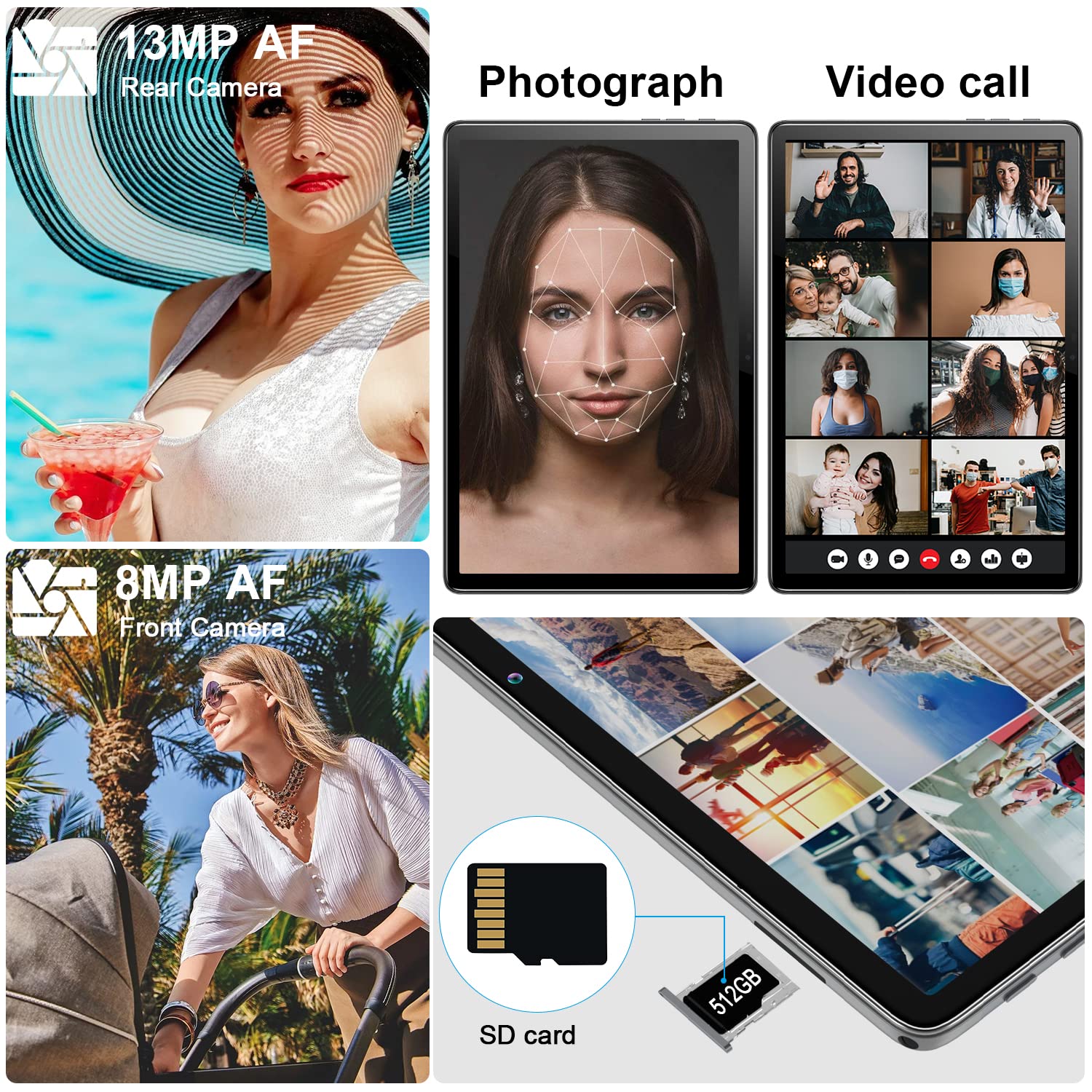 ZONKO 2 in 1 Tablet 10 inch 128GB/512GB Expand Storage 2.4G&5G WiFi Android Tablet PC with Octa Core Processor HD Touchscreen,13MP Dual Camera, GMS Tablet with Detachable Keyboard(5G WiFi Version)