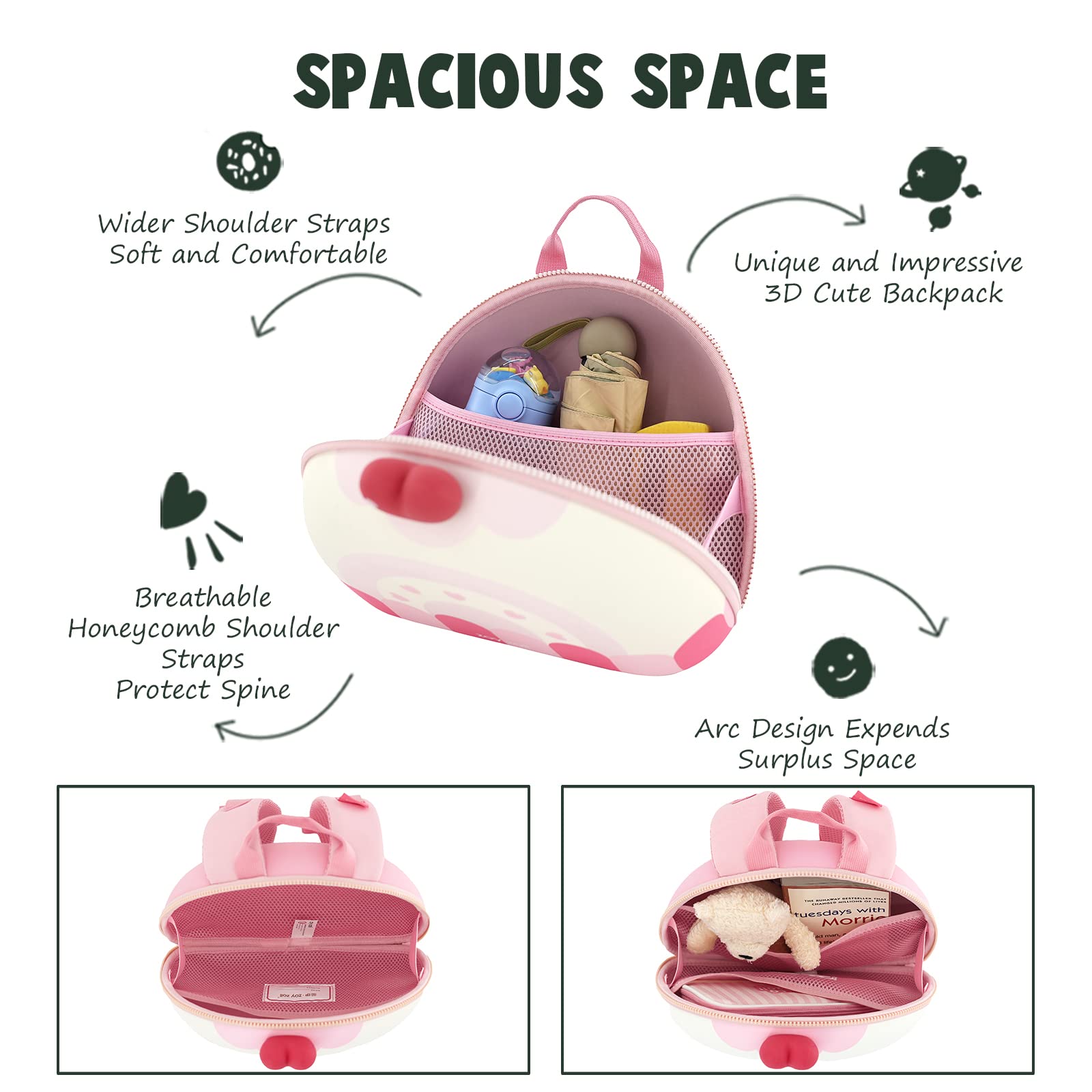 Zoy zoii Kids Backpack for Girl, Cute Roll Cake Toddler Backpack Gift, Children Preschool Mini Cacual Daypack Travel Bag for 2-5 Years