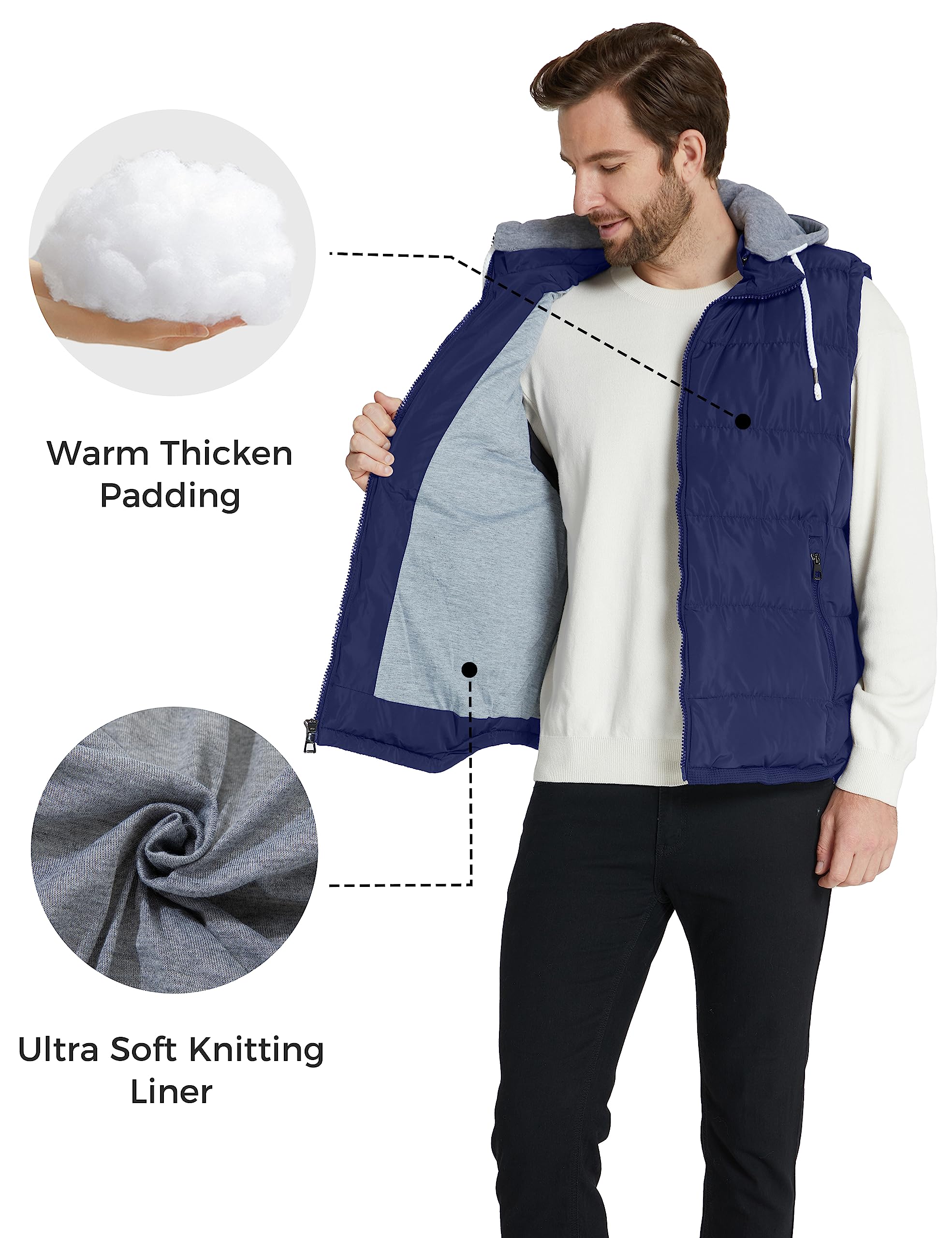 ZSHOW Men's Hooded Winter Vest Warm Padded Puffer Vest Jacket(White,2XL)