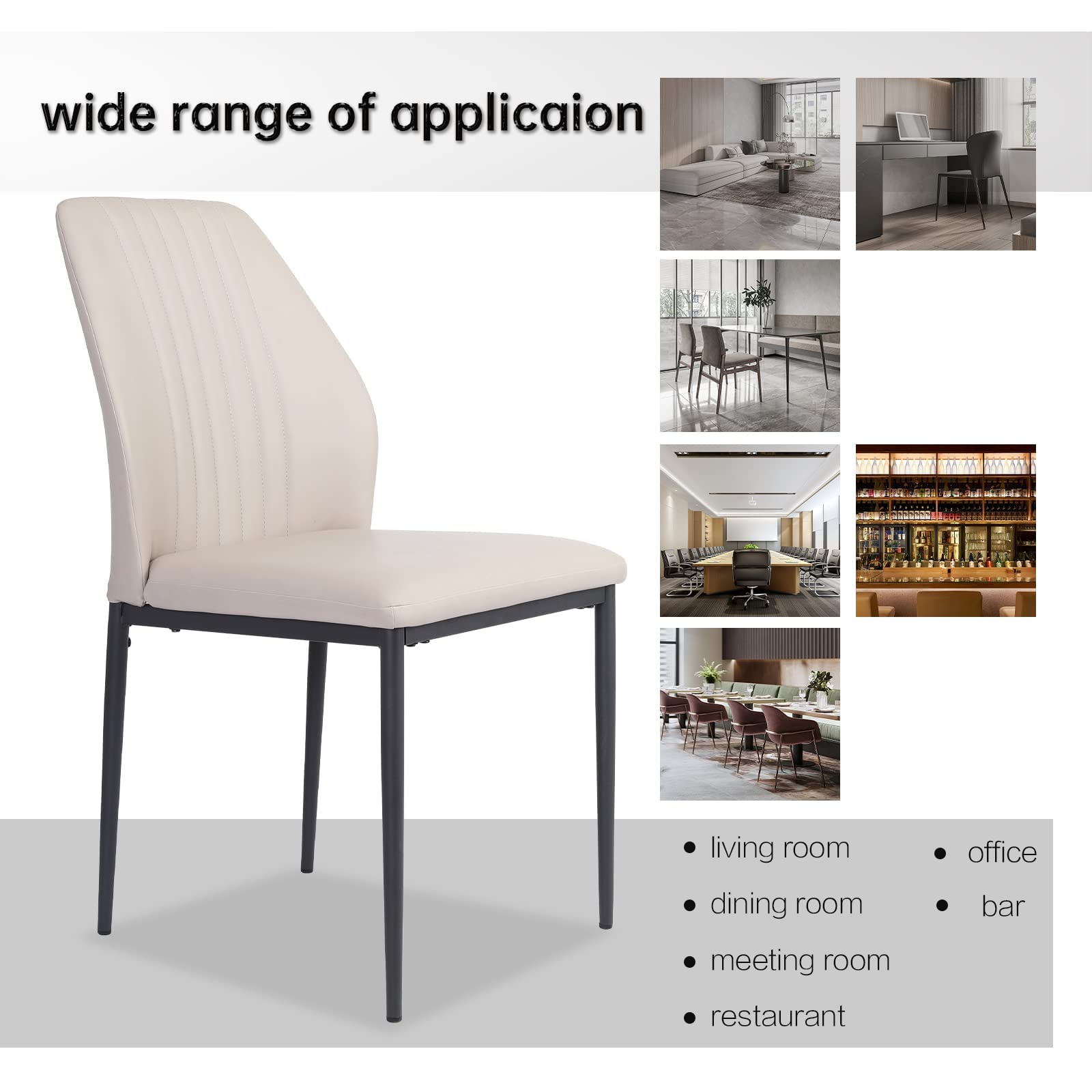Zerifevni Dining Chairs Set of 2, Upholstered Side Chairs, Faux Leather Modern Style Kitchen Chairs with Stable Steel Legs (Beige)