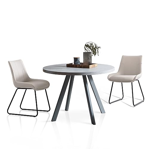 Zerifevni Round Dining Table and Chairs for 2, MDF Table and PU Chairs Set 2 for Kitchen, Living Room, Dining Room,Reception Room (Table with 2 Black Leg Chairs)