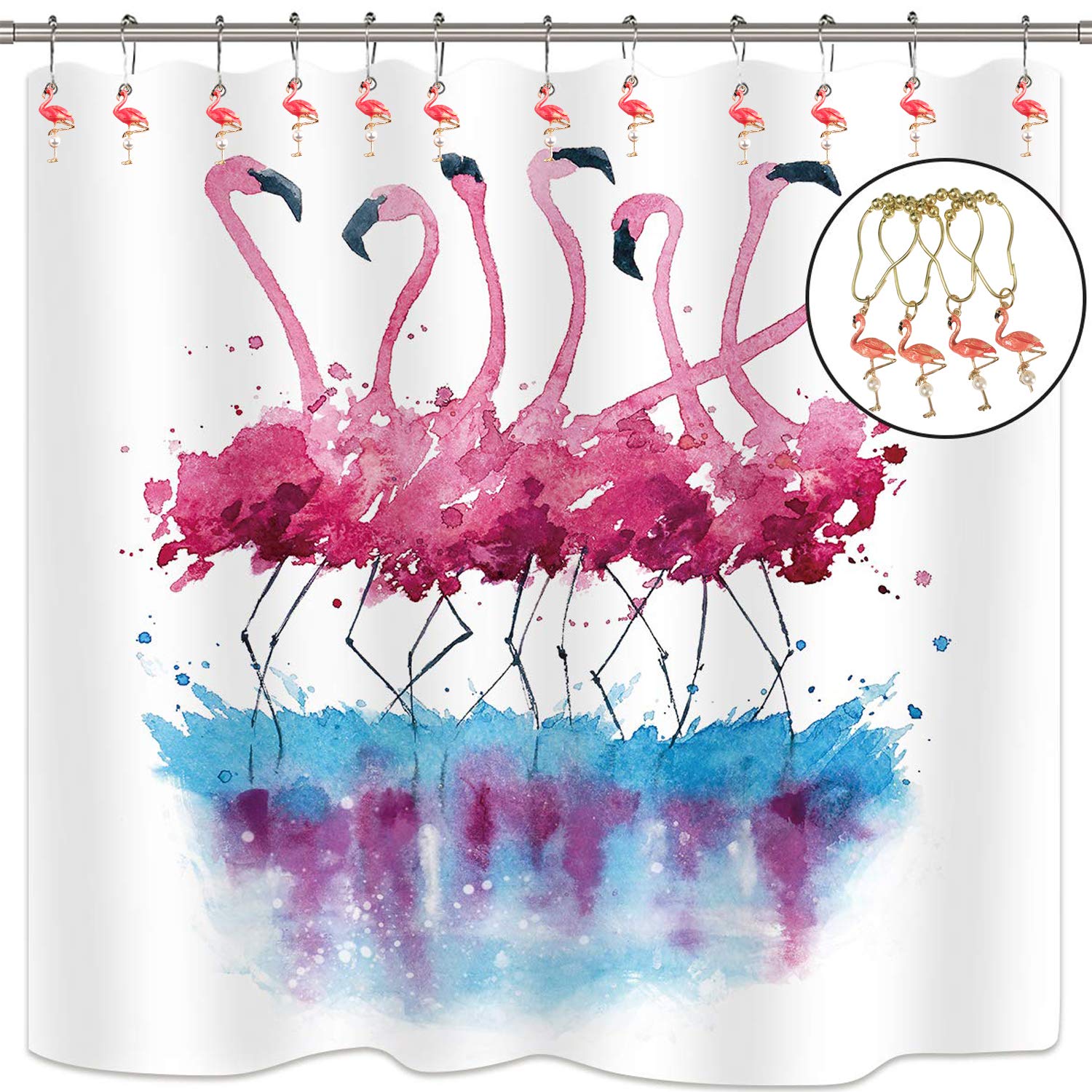 ZILucky Set of 12 Flamingo Shower Curtain Hooks Decorative Home Bathroom Stainless Steel Rustproof Shower Curtain Rings Decor Accessories (Flamingo)