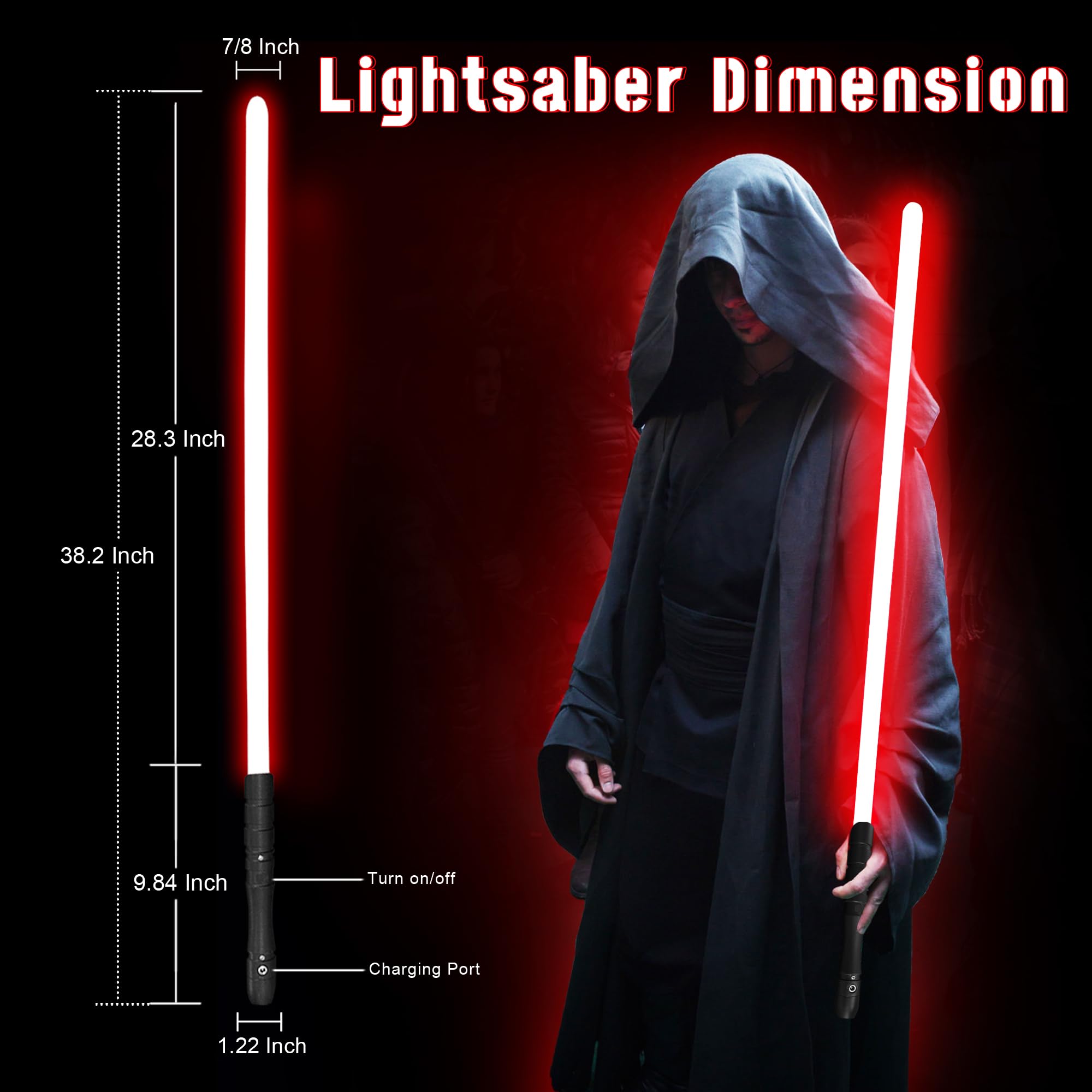 YDDSABER Jedi Sith LED Light Saber, Force FX Heavy Dueling, Rechargeable Lightsaber, Loud Sound High Light with FOC, Metal Hilt, Blaster, (Red)