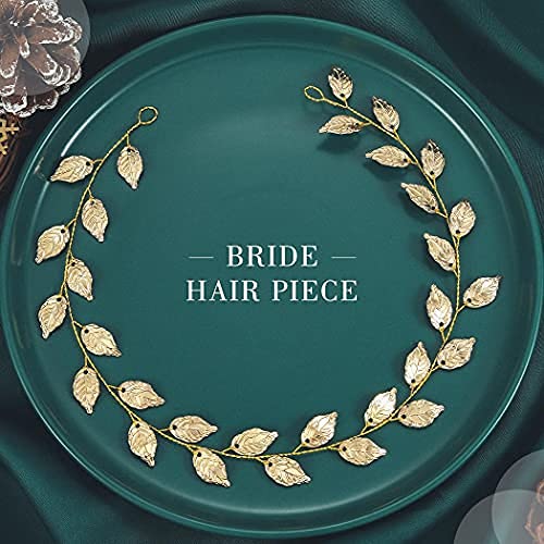 Yean Wedding Headband Gold Leaf Bridal Headpieces for Bridesmaid and Flowergirls (15.7 Inches) (Gold)