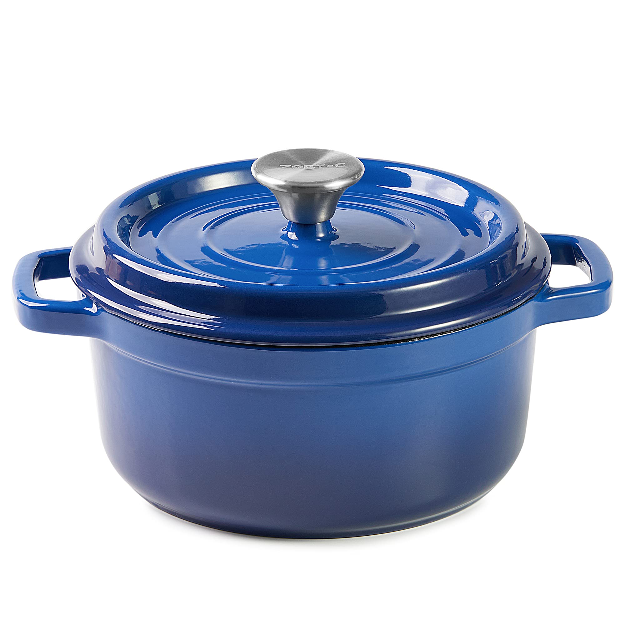 ZQBTC Enamel Cast Iron Covered Dutch Oven Pot with Lid for Bread Baking Use on Gas Electric Oven 3 Quart(Blue, 2-3 People)