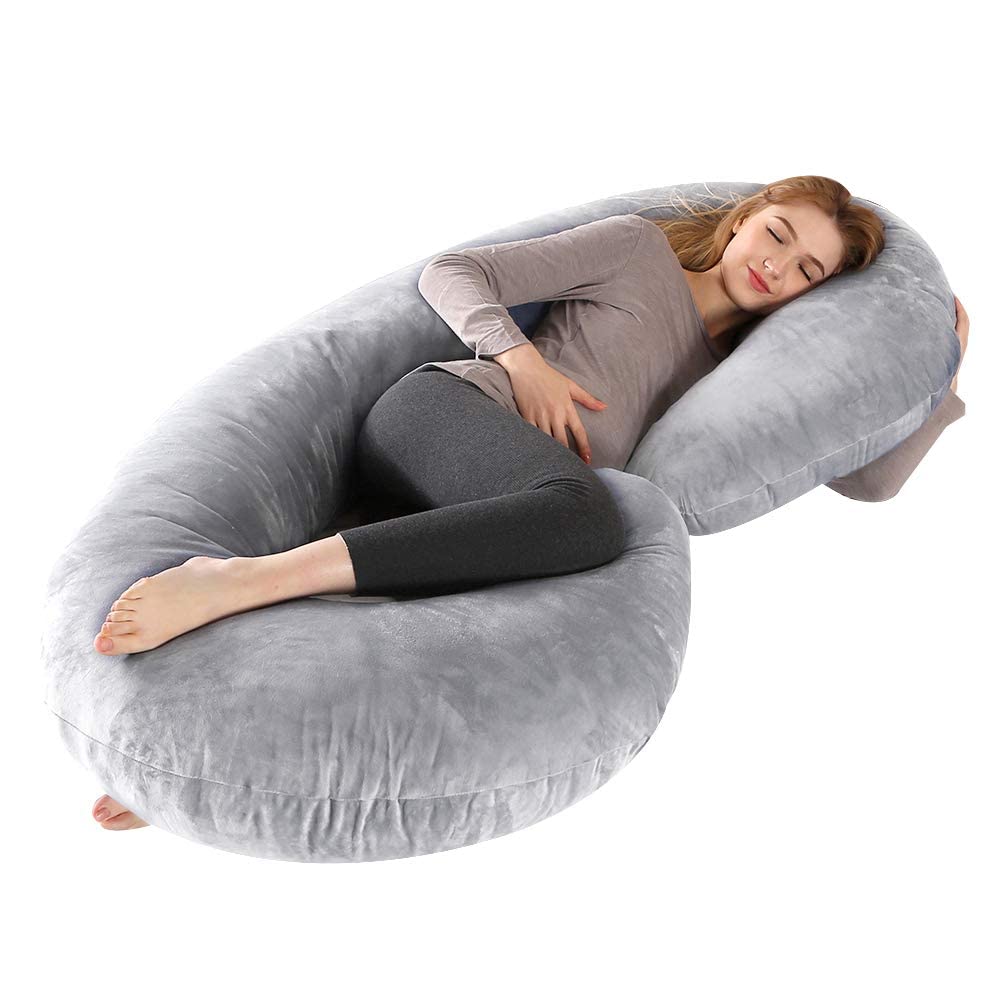 yoyomax Pregnancy Pillows, C Shaped Full Body Maternity Pillow Memory Foam Pregnancy Pillow with Removable Velvet Cover, 52 Inch Pregnancy Pillows for Sleeping-LIGHTGREY