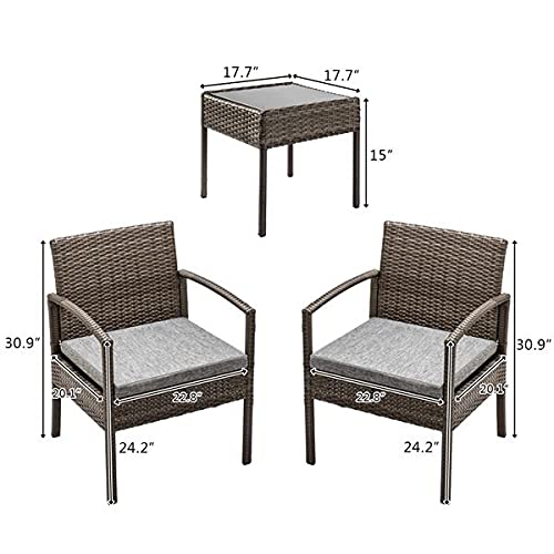 YUTR in Stock 3 Piece Patio Furniture Set Wicker Rattan Outdoor Patio Conversation Set 2 Cushioned Chairs & End Table