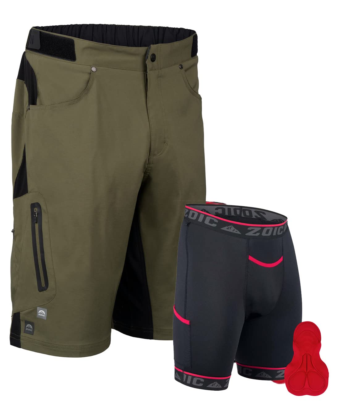 Zoic Men's Ether Mountain Bike MTB Cycle Riding Short with Padded Essential Liner Relaxed Fit 12 inch Inseam, UPF 50+, Malachite, size Medium