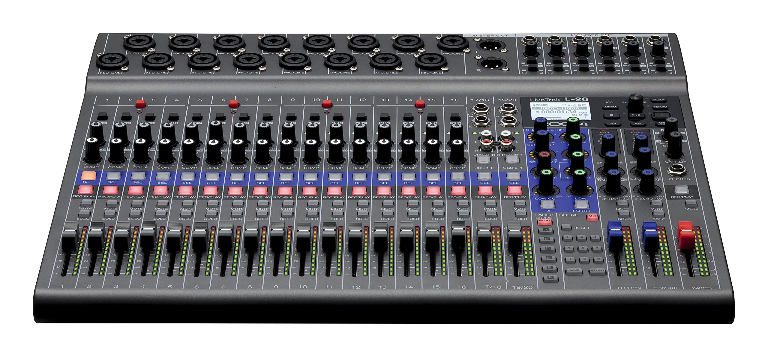 Zoom LiveTrak L-20 Digital Mixer & Multitrack Recorder, 20-Input/ 22-Channel SD Card Recorder, 22-in/4-out USB Audio Interface, 6 Customizable Outputs, Wireless iOS Control