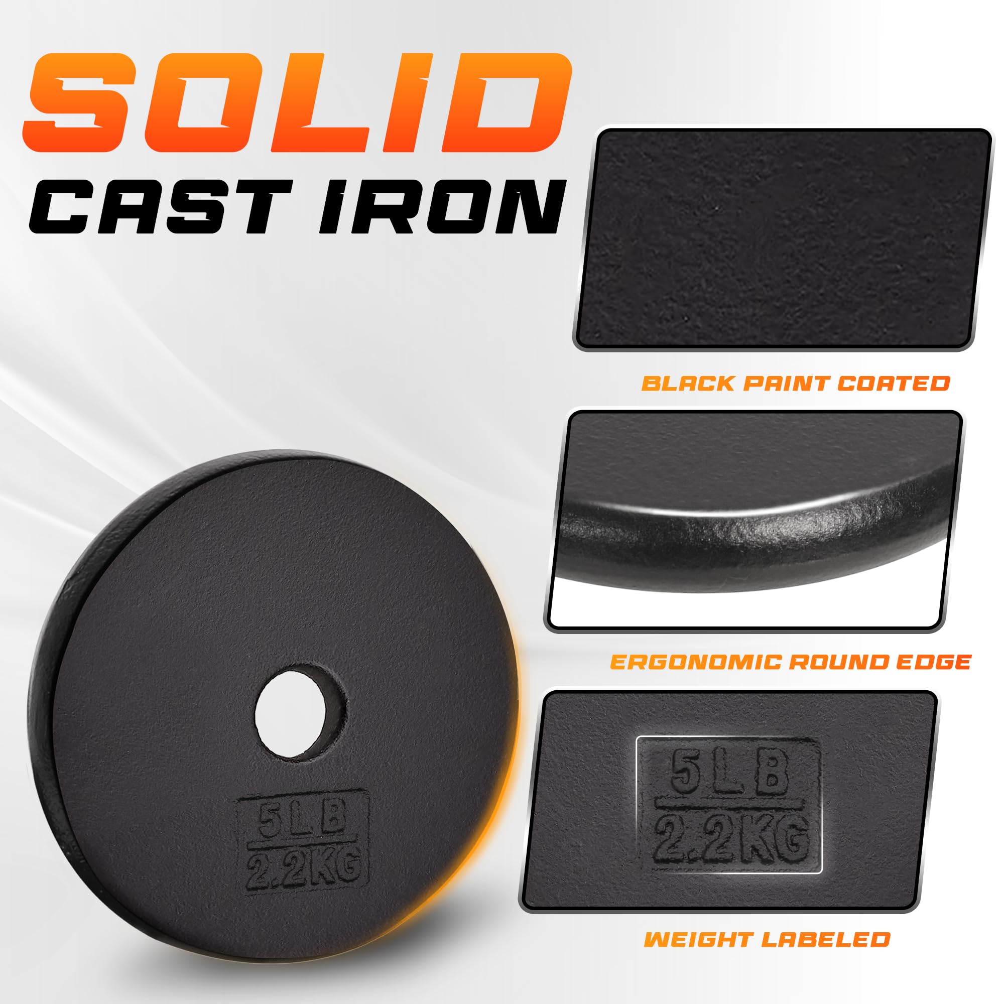 Yes4All 1-inch Cast Iron Weight Plates for Dumbbells β Standard Weight Disc Plates (5 lbs, Set of 2)