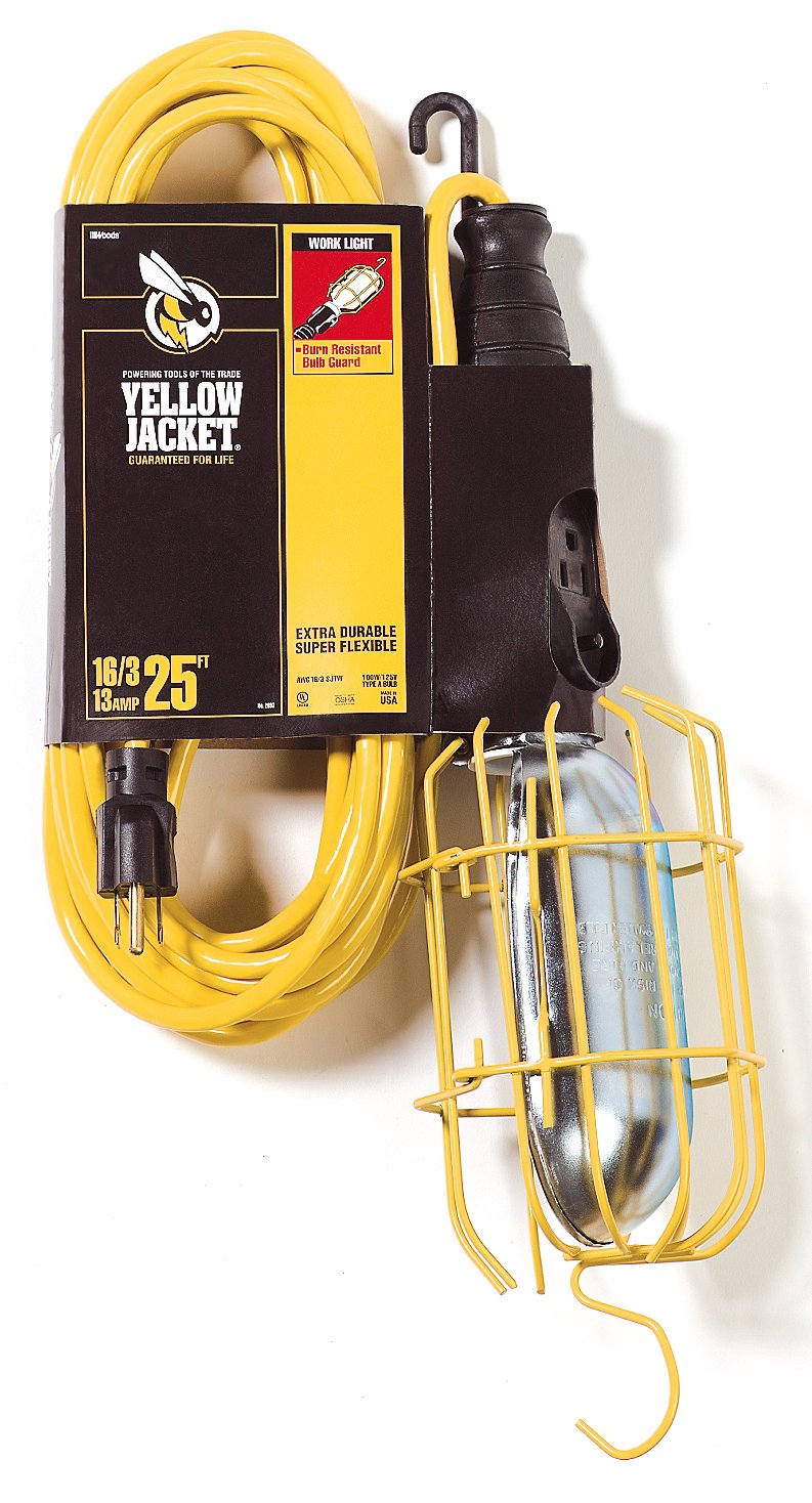 Yellow Jacket 2893 16/3 SJTW Trouble Light Work Light with Metal Guard and Outlet, 25-Feet