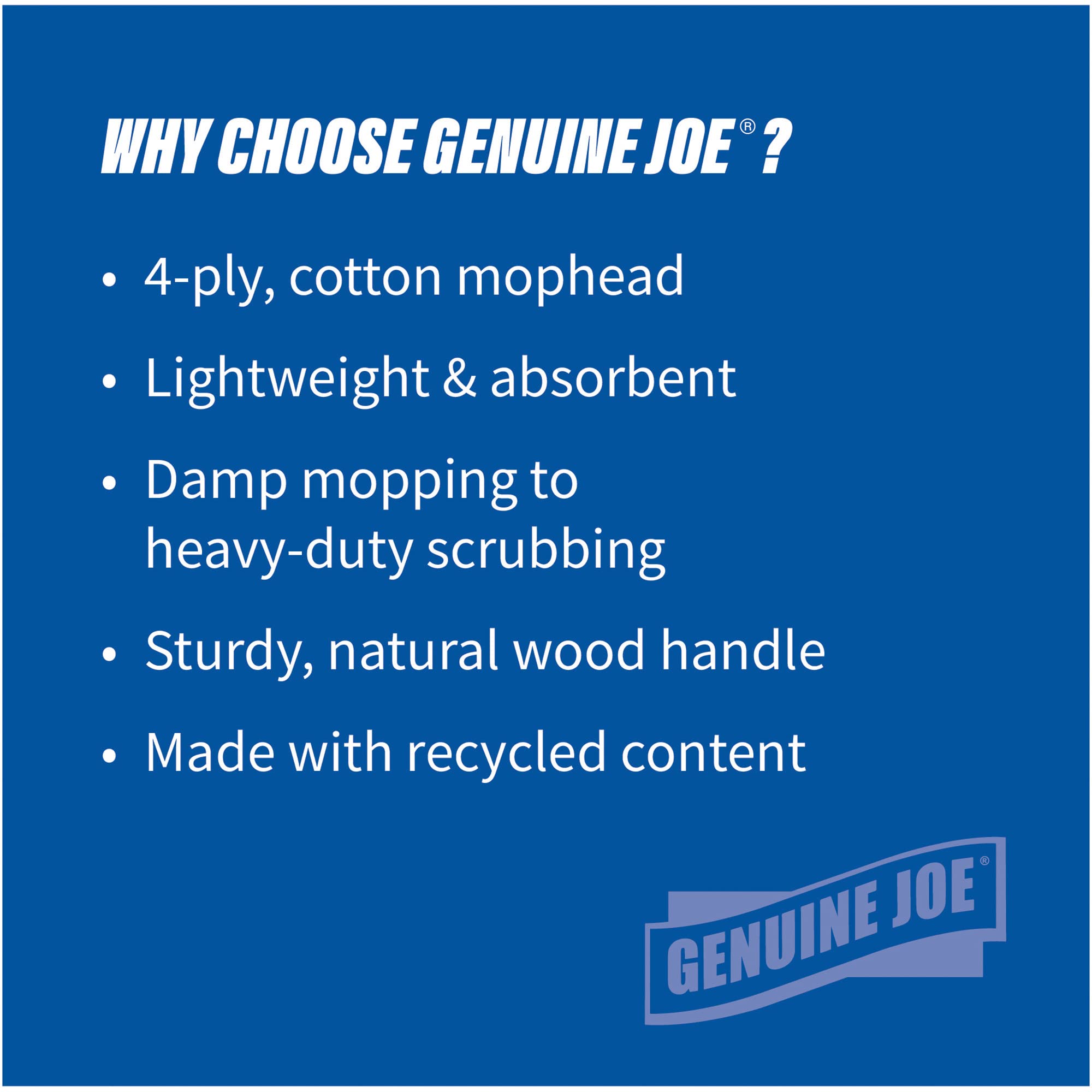Genuine Joe-GJO54201 Cotton Wet Mop with Handle 60" Width x 0.94" Height; Cotton HeadWood Handle – Lightweight